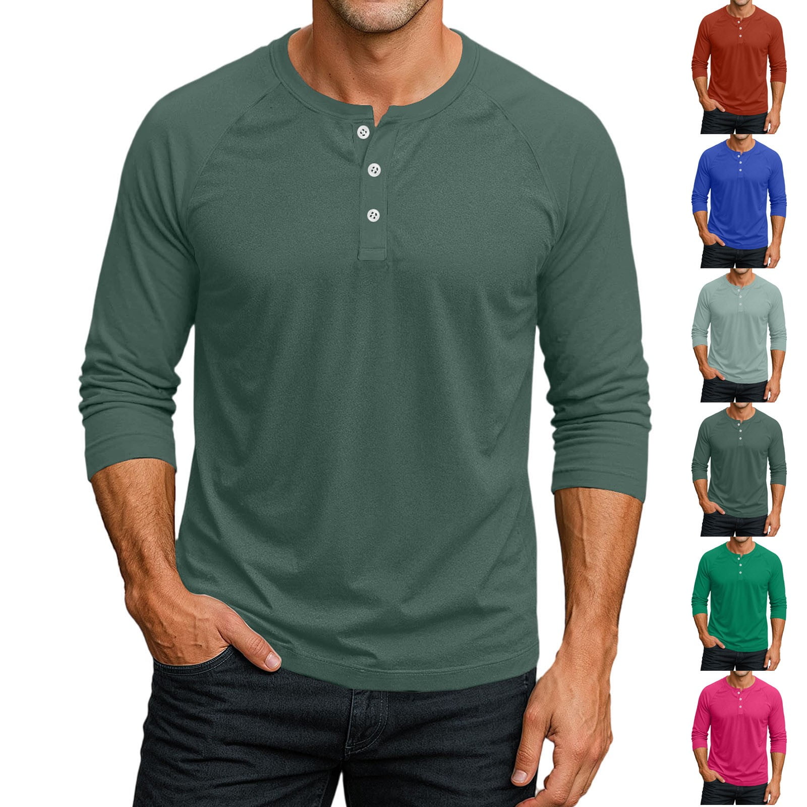 Domzest 3/4 Sleeve Tops for Men Casual Solid Color Crewneck T Shirts ...