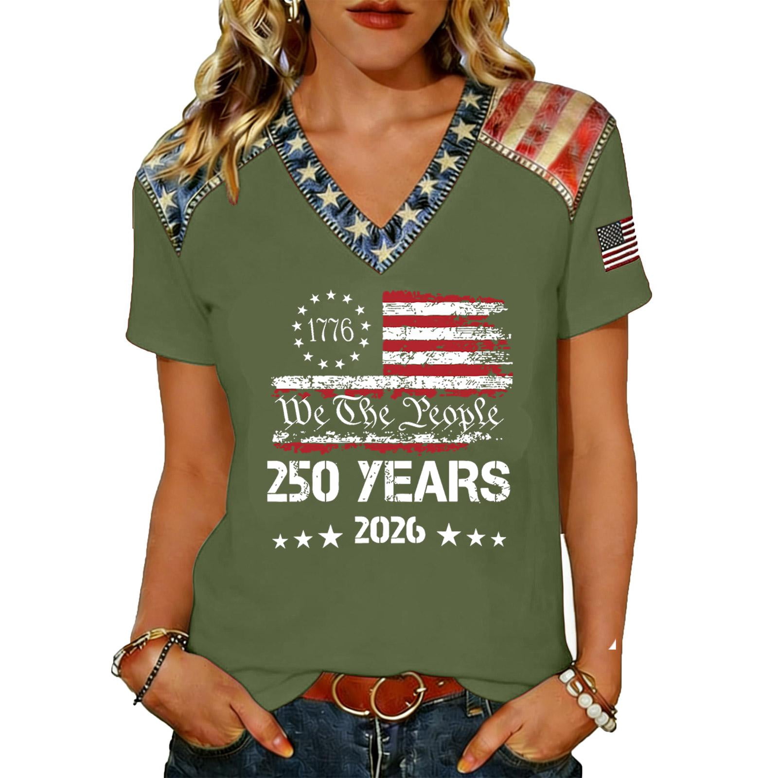 Domzest America 250 Tshirt for Women Short Sleeve Graphic 250 ...