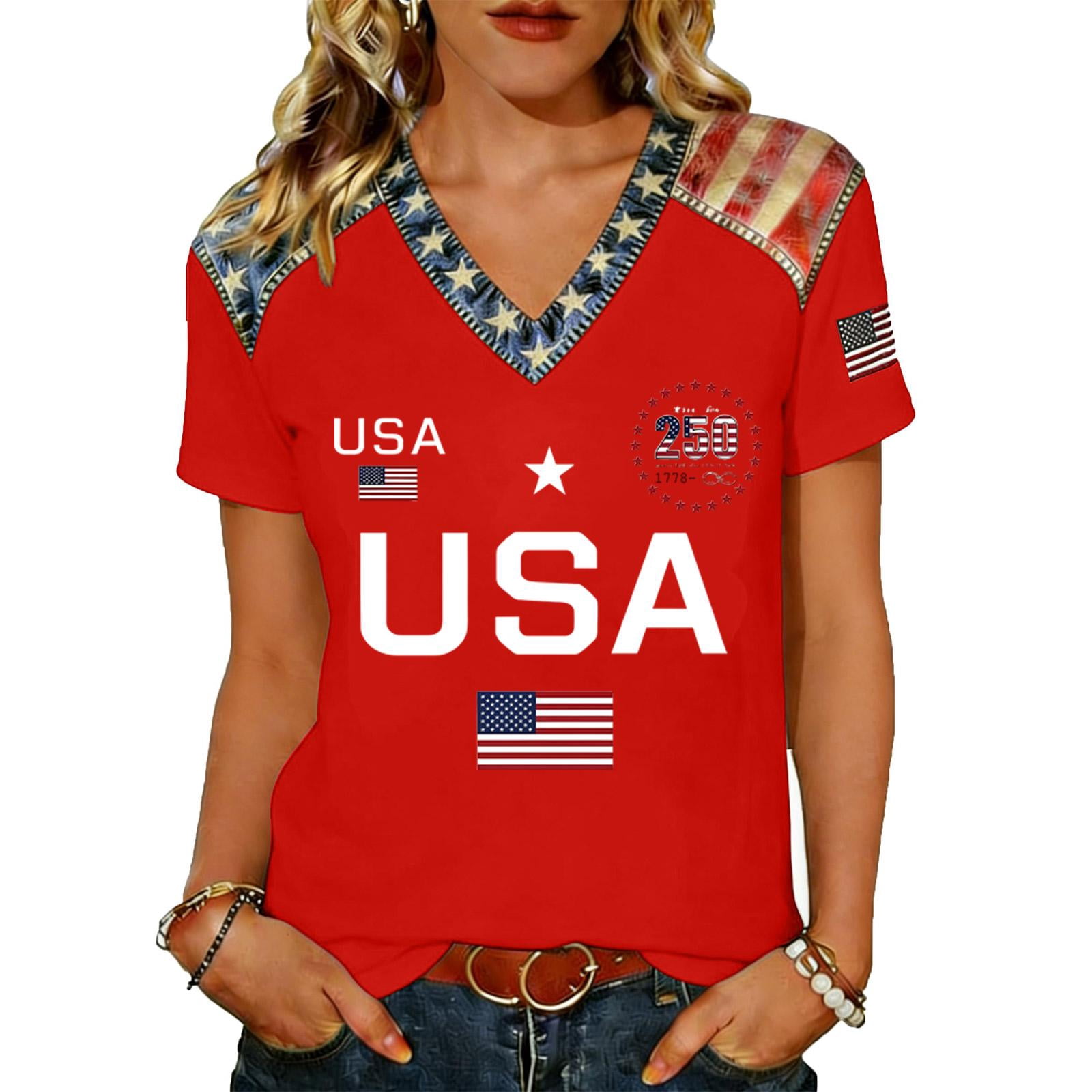 Domzest America 250 Tshirt for Women Short Sleeve Patriotic 250 ...