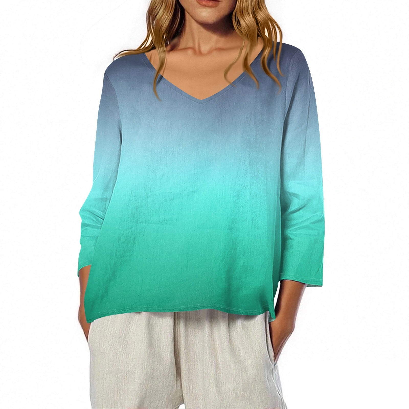 Domzest Boho Tops for Women 3/4 Sleeve V Neck T Shirts for Women Loose ...