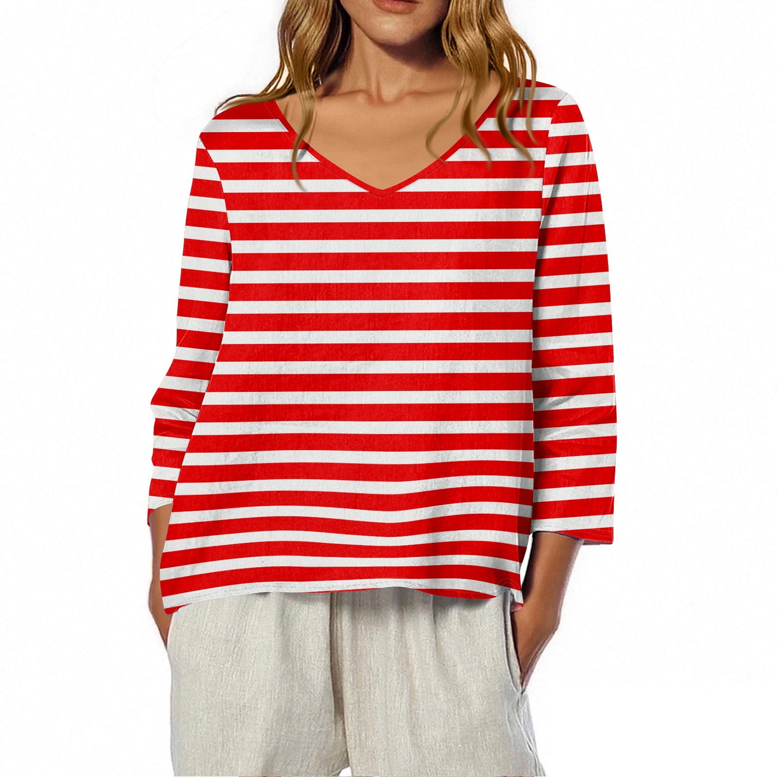 Domzest Boho Tops for Women V Neck Black T Shirts for Women 3/4 Sleeve ...