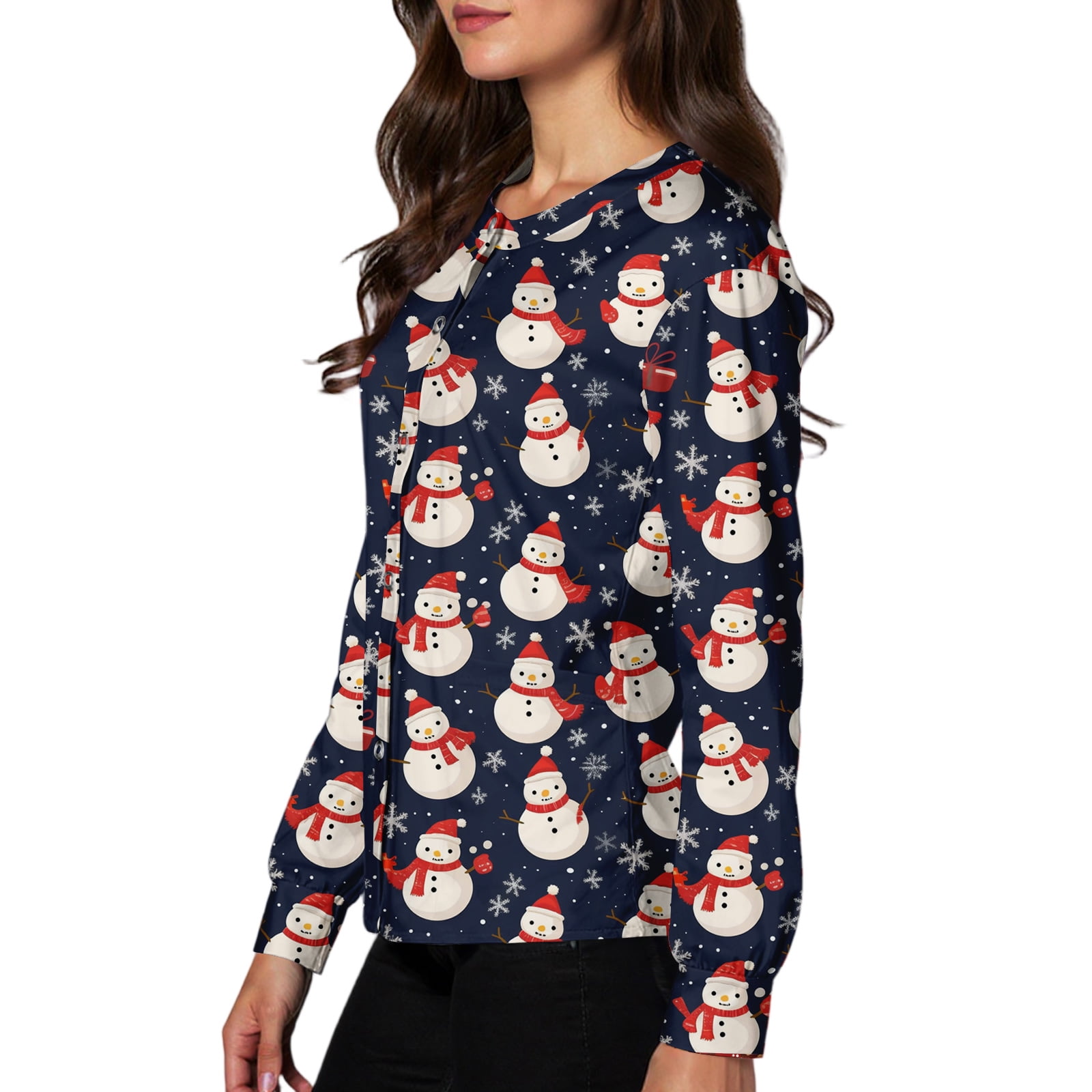 Domzest Christmas Nursing Jackets for Nurses Long Sleeve Snowflake ...