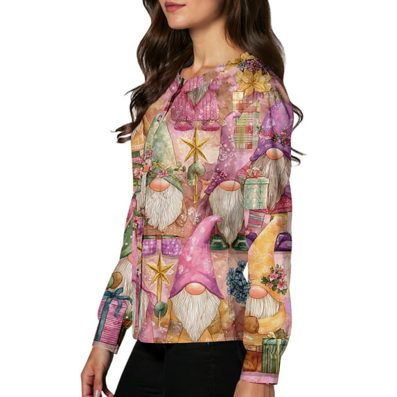 Domzest Christmas Womens Scrub Jacket Long Sleeve Snowflake Print Scrub ...