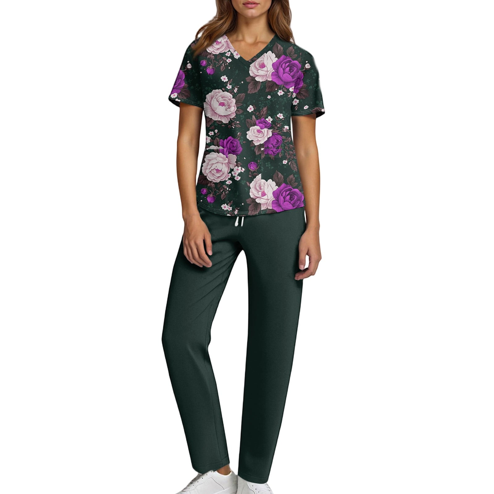 Domzest Dark Gray Scrubs Sets for Women Plus Size Jogger Scrubs ...