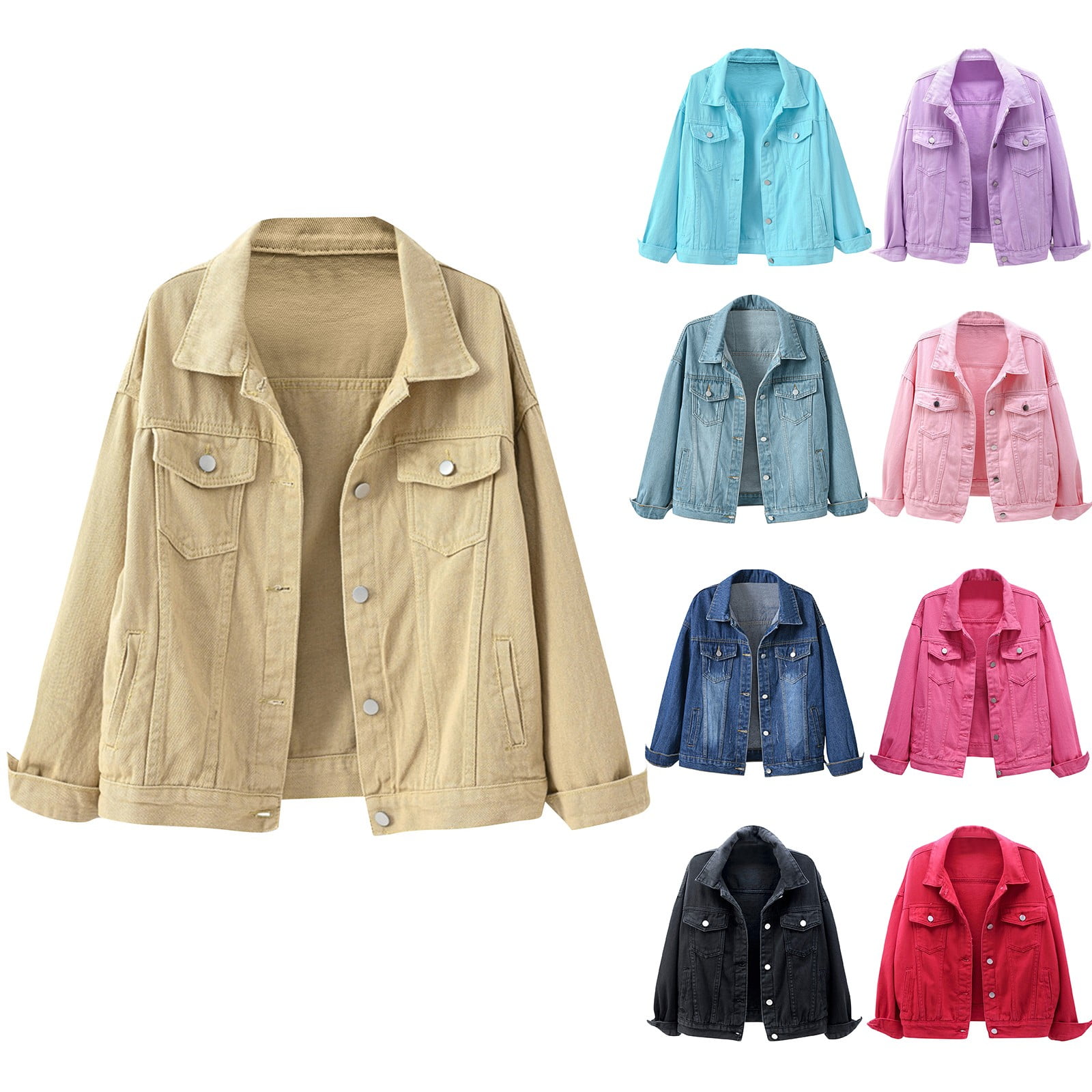 Domzest Denim Jacket for Women Fall Crop 3/4 Sleeve Shirt Jacket Solid ...