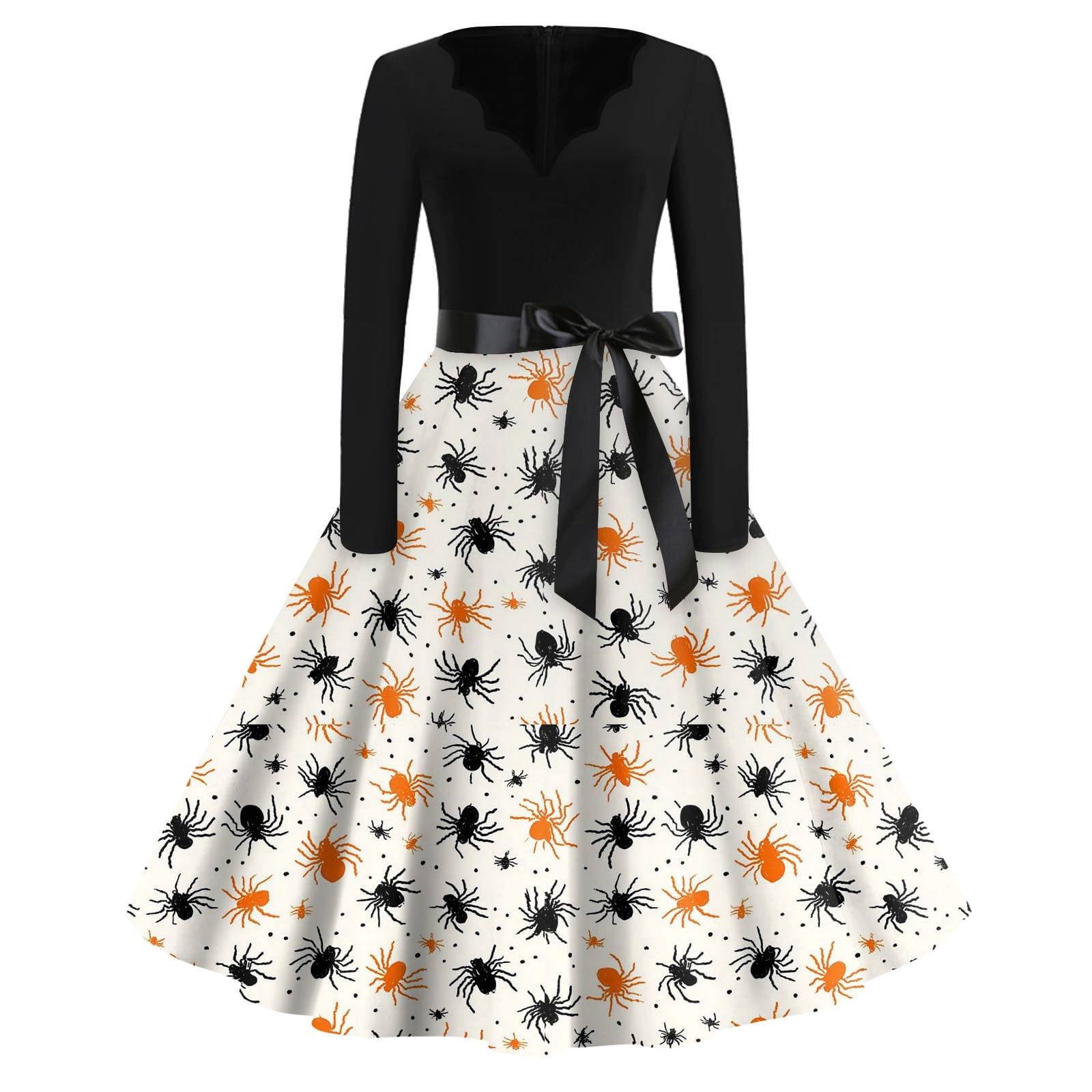 Domzest Halloween Dresses for Women Fall Vintage Bat Printed Long ...