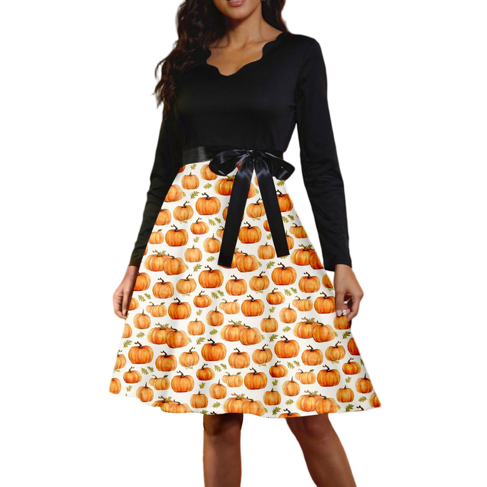 Domzest Halloween Dresses for Women Fall Vintage Bat Printed Long ...