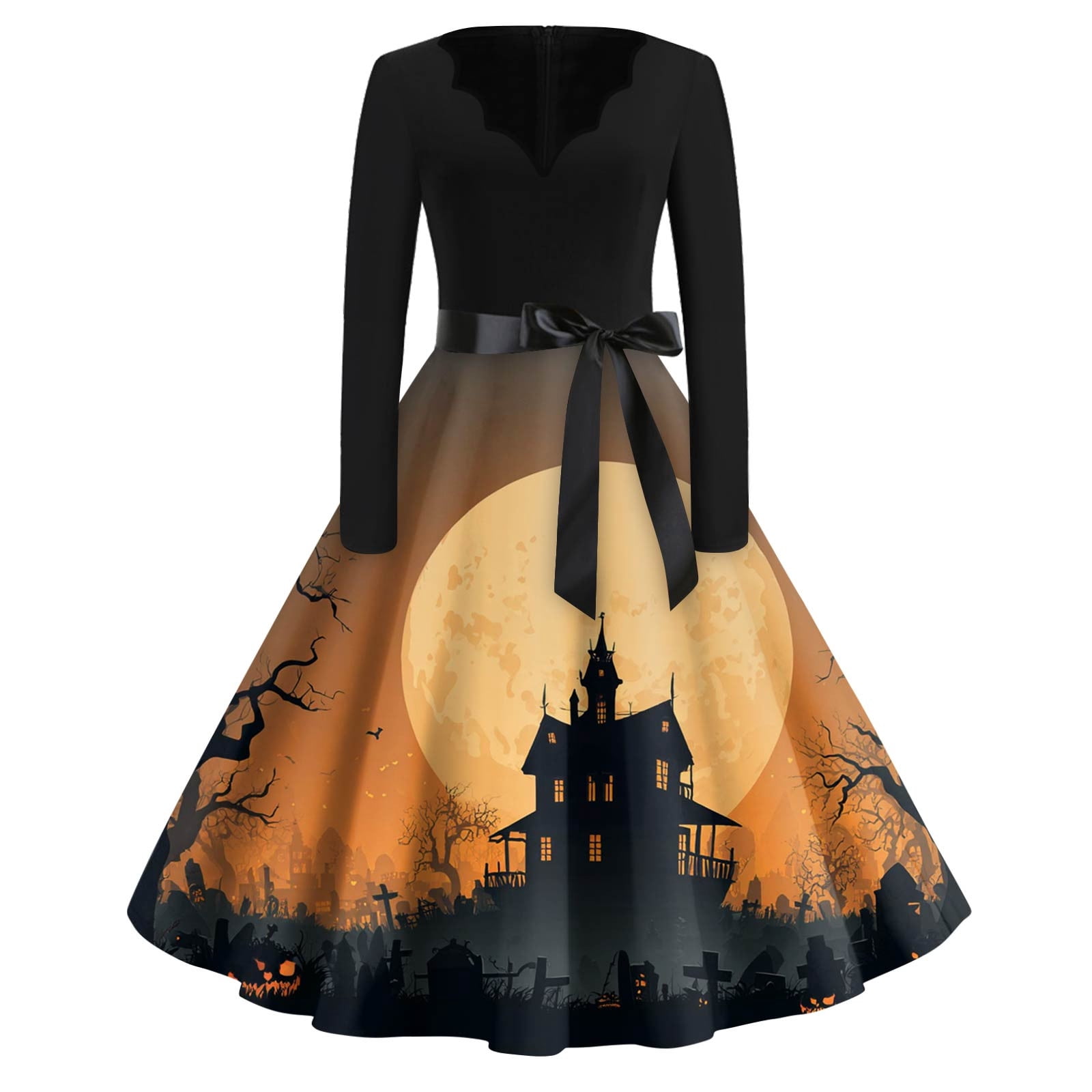 Domzest Halloween Dresses for Women Fall Vintage Bloody Printed Long ...