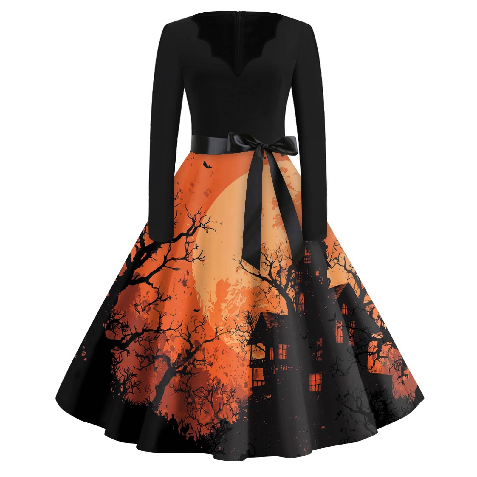 Domzest Halloween Dresses for Women Fall Vintage Bloody Printed Long ...