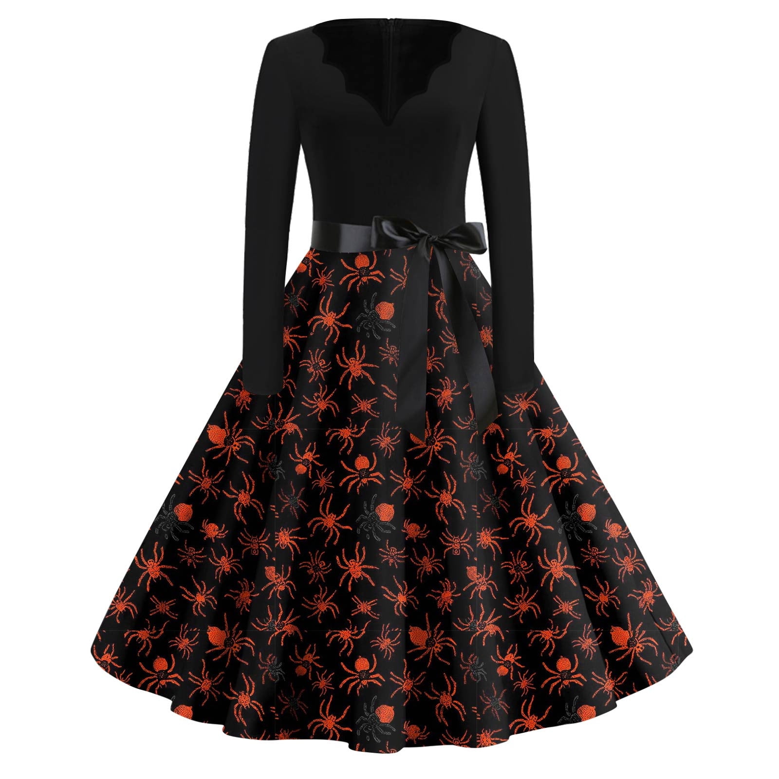 Domzest Halloween Dresses for Women Fall Vintage Ghost Printed Long ...