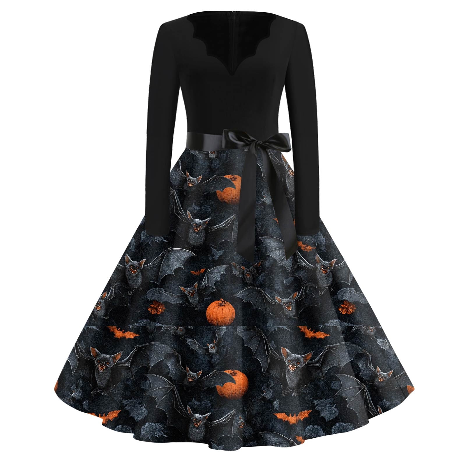 Domzest Halloween Dresses for Women Fall Vintage Ghost Printed Long ...