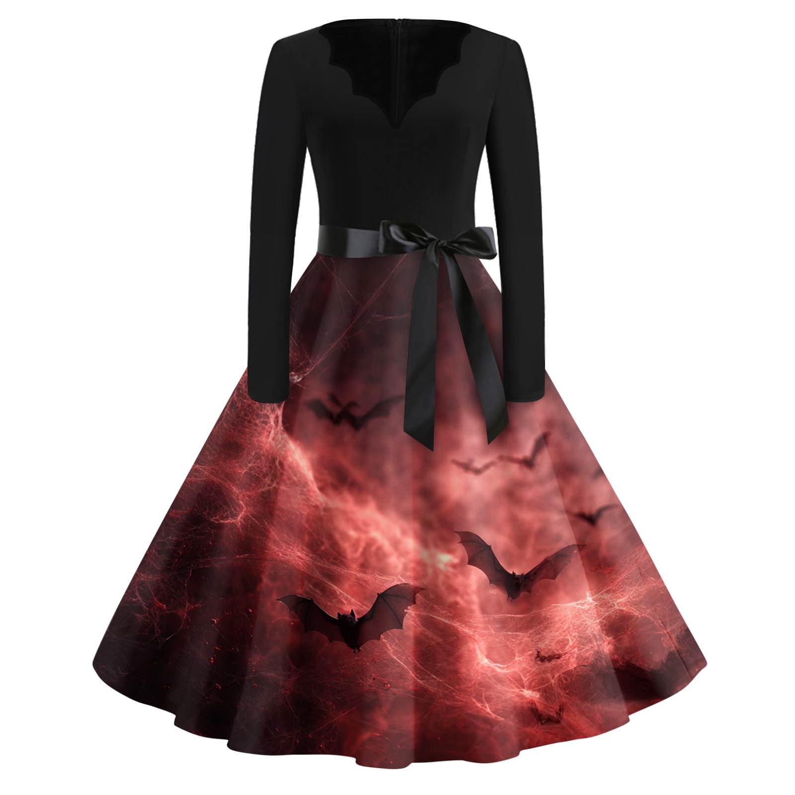 Domzest Halloween Dresses for Women Fall Vintage Ghost Printed Long ...