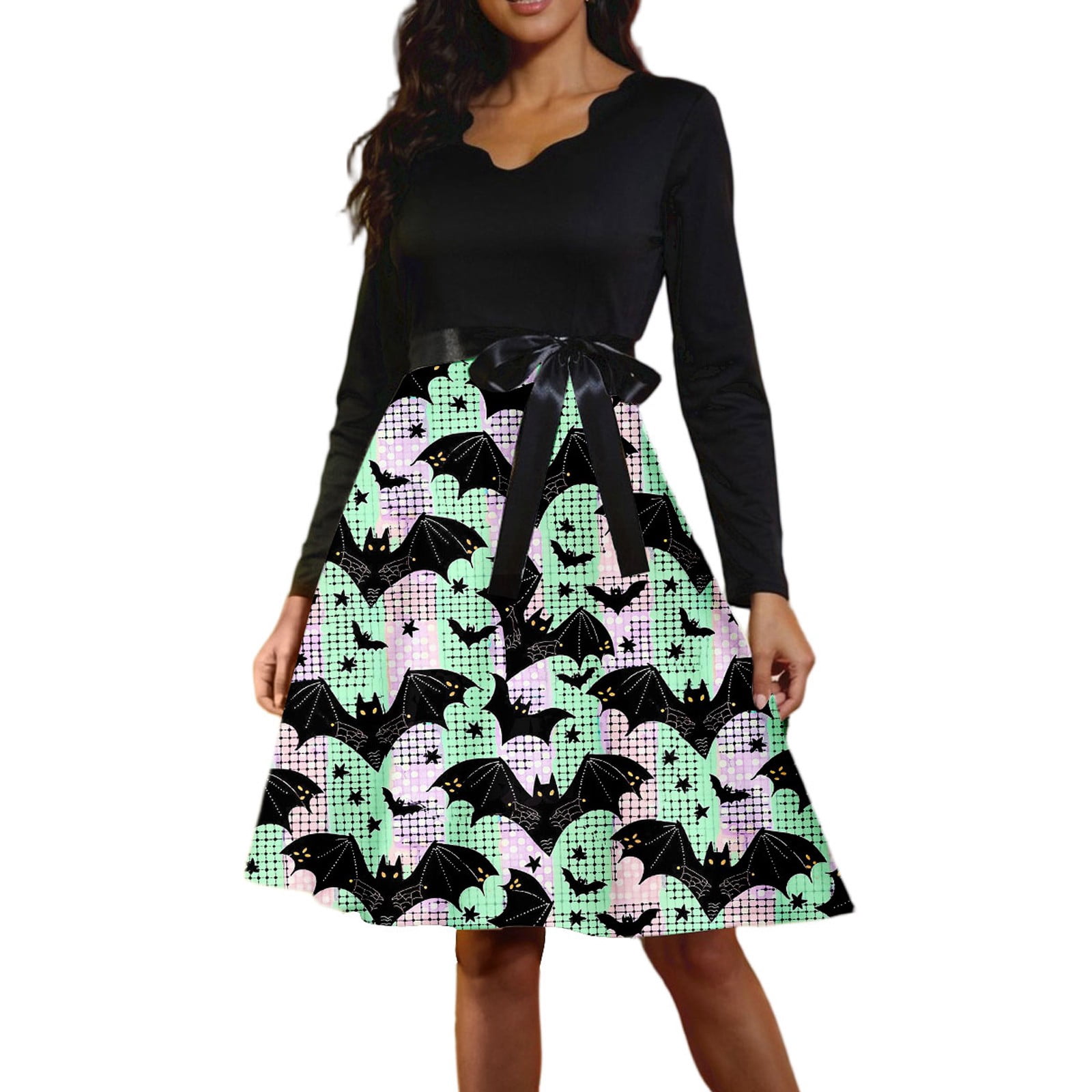 Domzest Halloween Dresses for Women Fall Vintage Ghost Printed Long ...