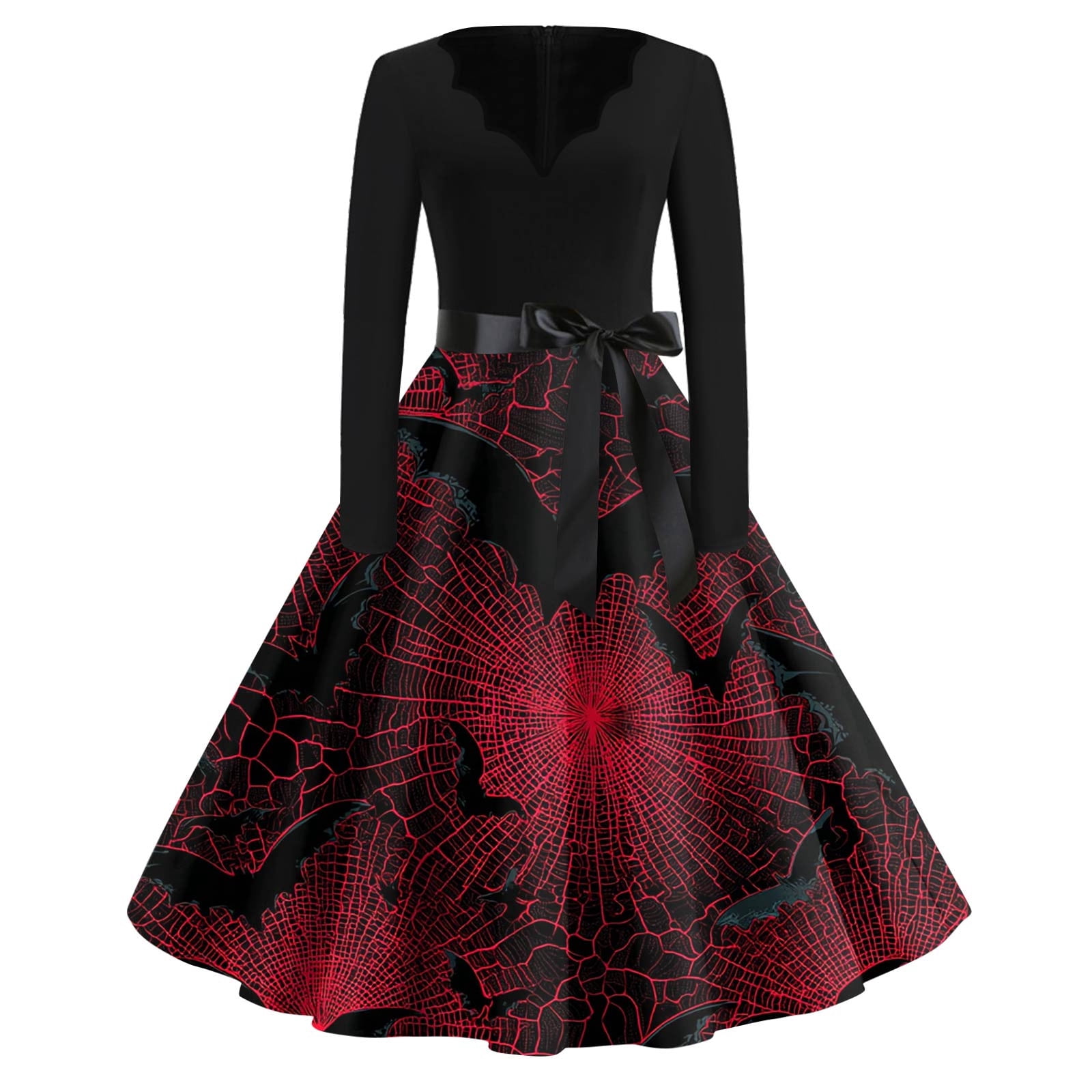 Domzest Halloween Dresses for Women Fall Vintage Ghost Printed Long ...