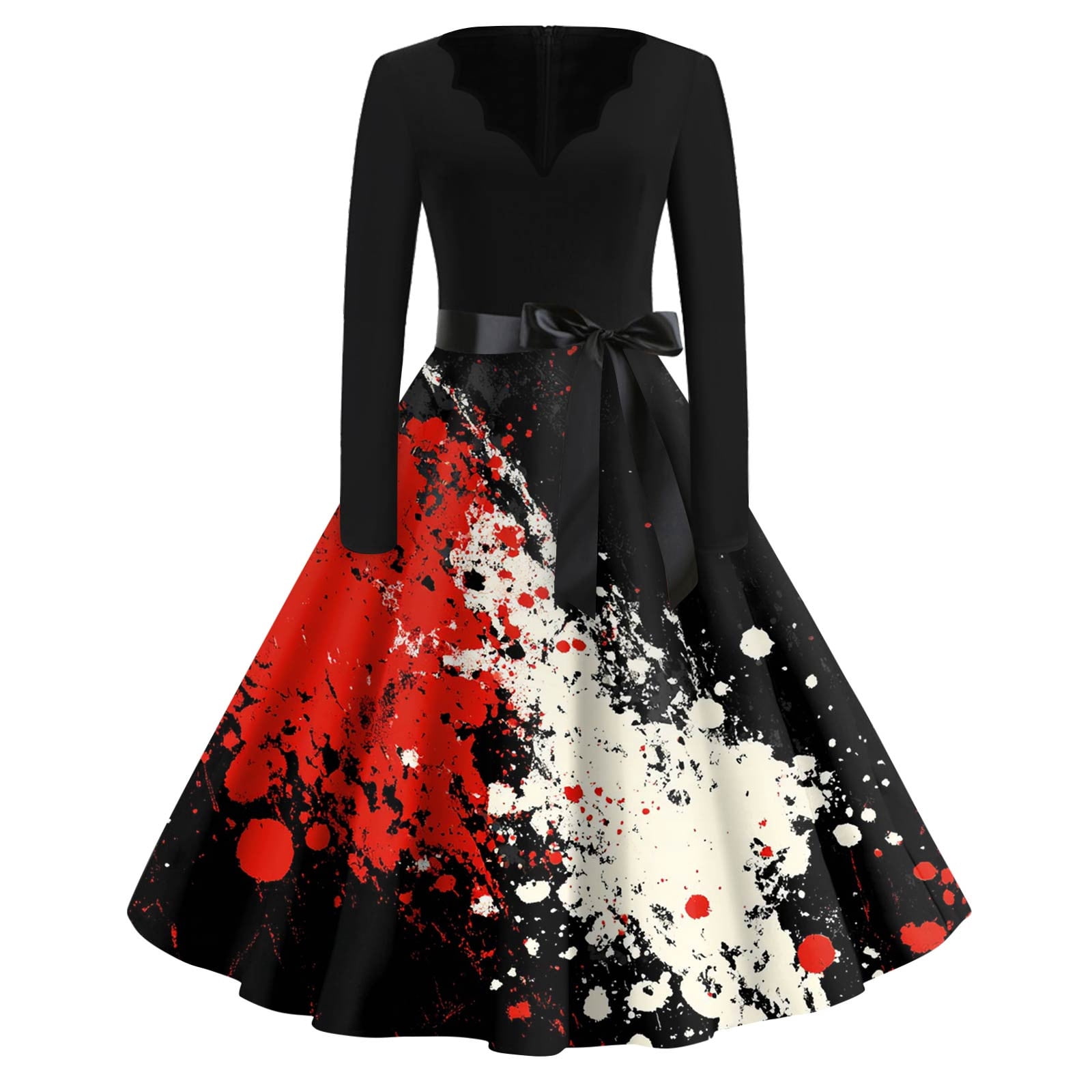 Domzest Halloween Dresses for Women Fall Vintage Halloween Print Long ...