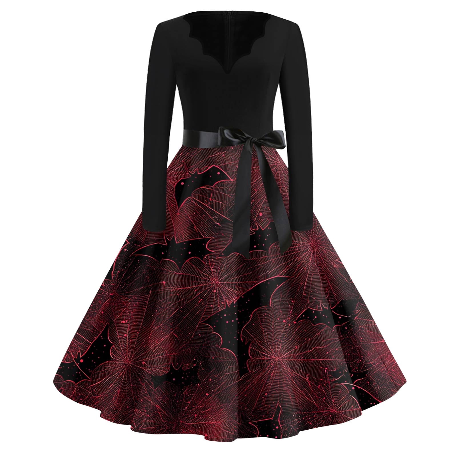 Domzest Halloween Dresses for Women Fall Vintage Halloween Print Long ...