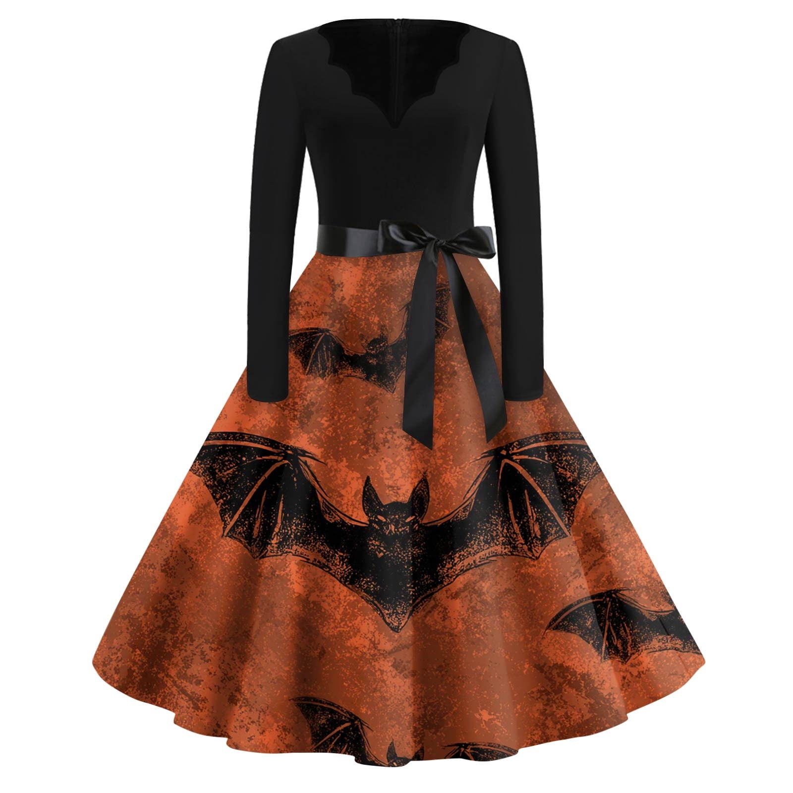 Domzest Halloween Dresses for Women Fall Vintage Pumpkin Ghost Bat ...