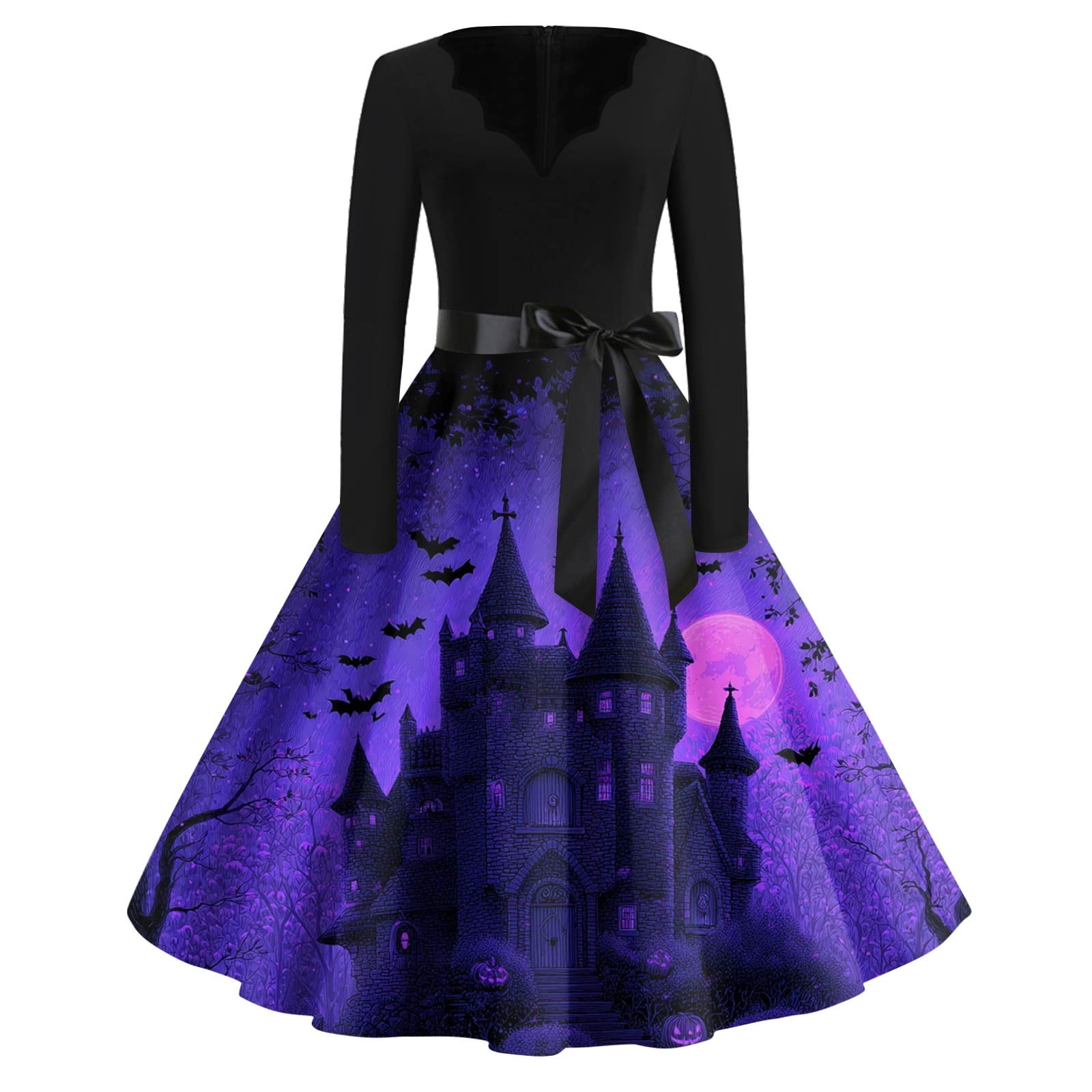 Domzest Halloween Dresses for Women Fall Vintage Pumpkin Print Long ...