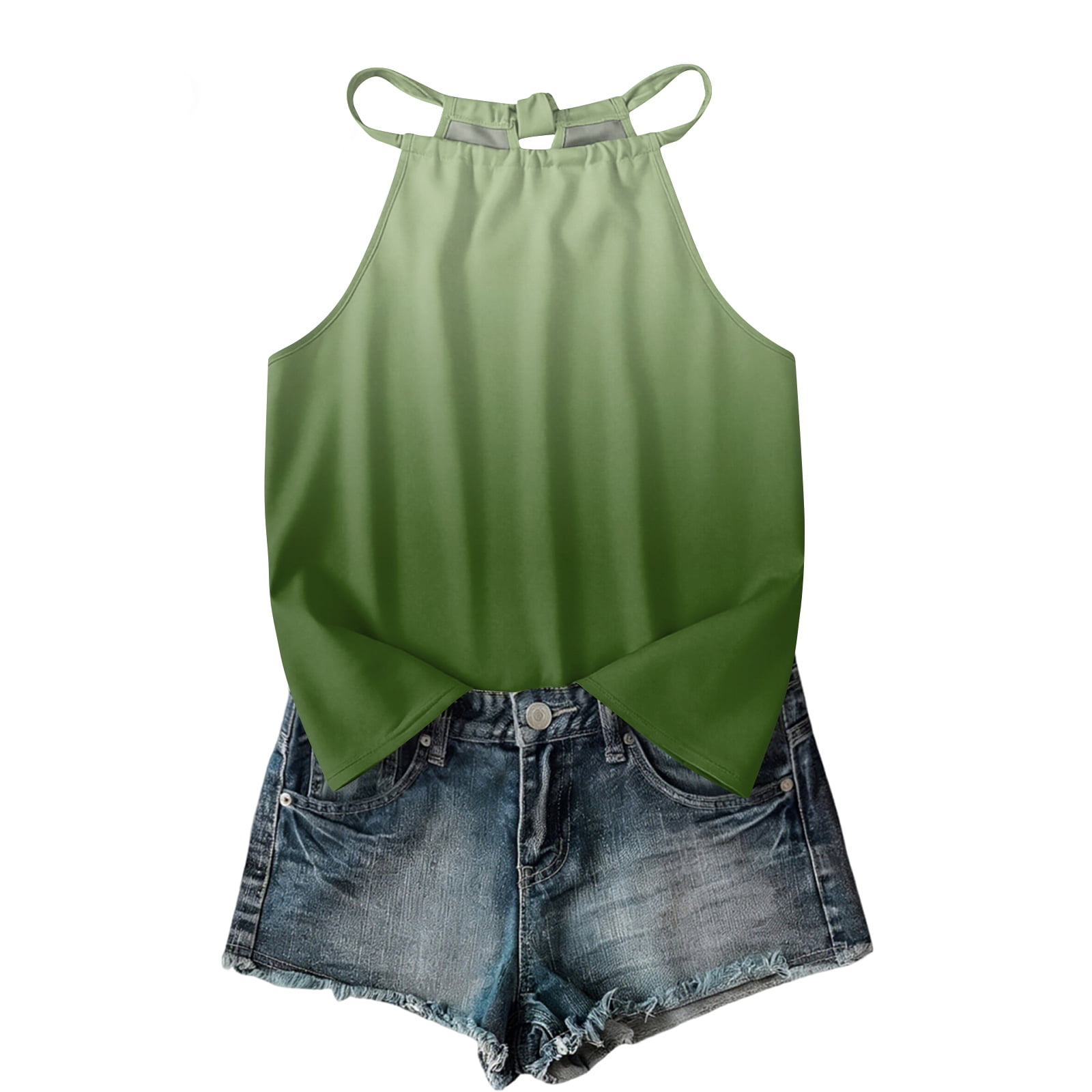 Domzest Halter Tops for Women Back Bow Tie Sleeveless Gradient Blouse ...