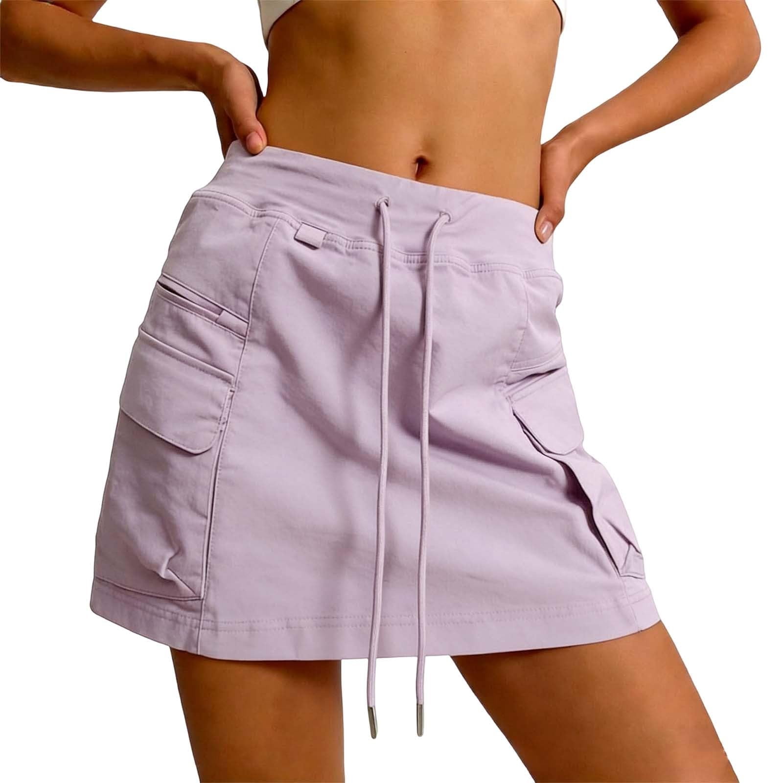 Domzest High Stretchy Cargo Skirt for Women Drawstring Waist Athletic ...