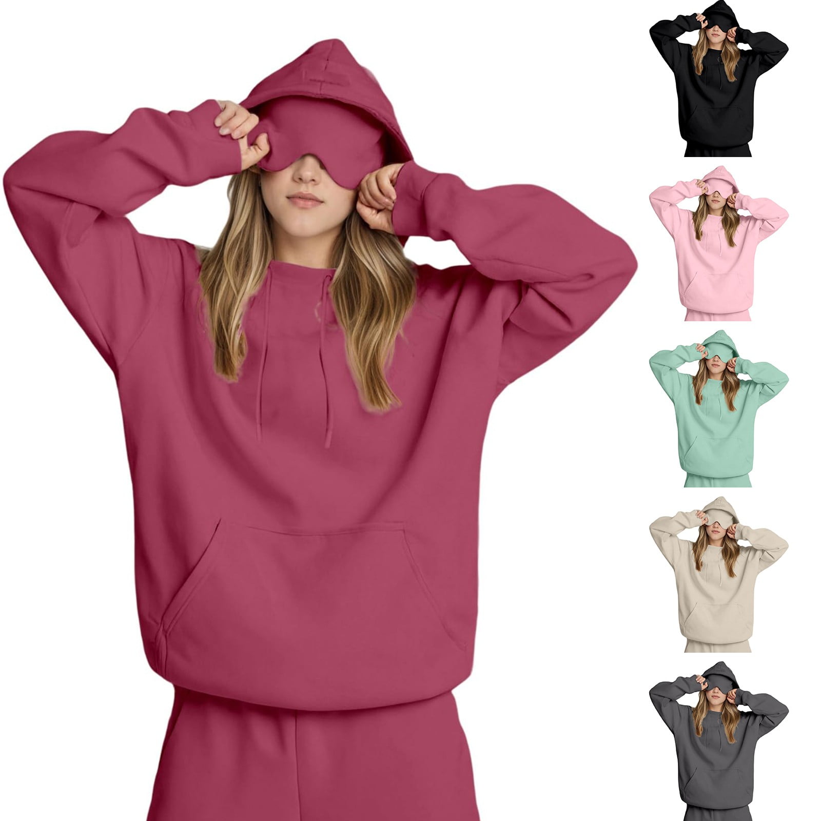 Domzest Hoodie with Eye Mask Built In Preppy Oversized Comfrt Airplane ...