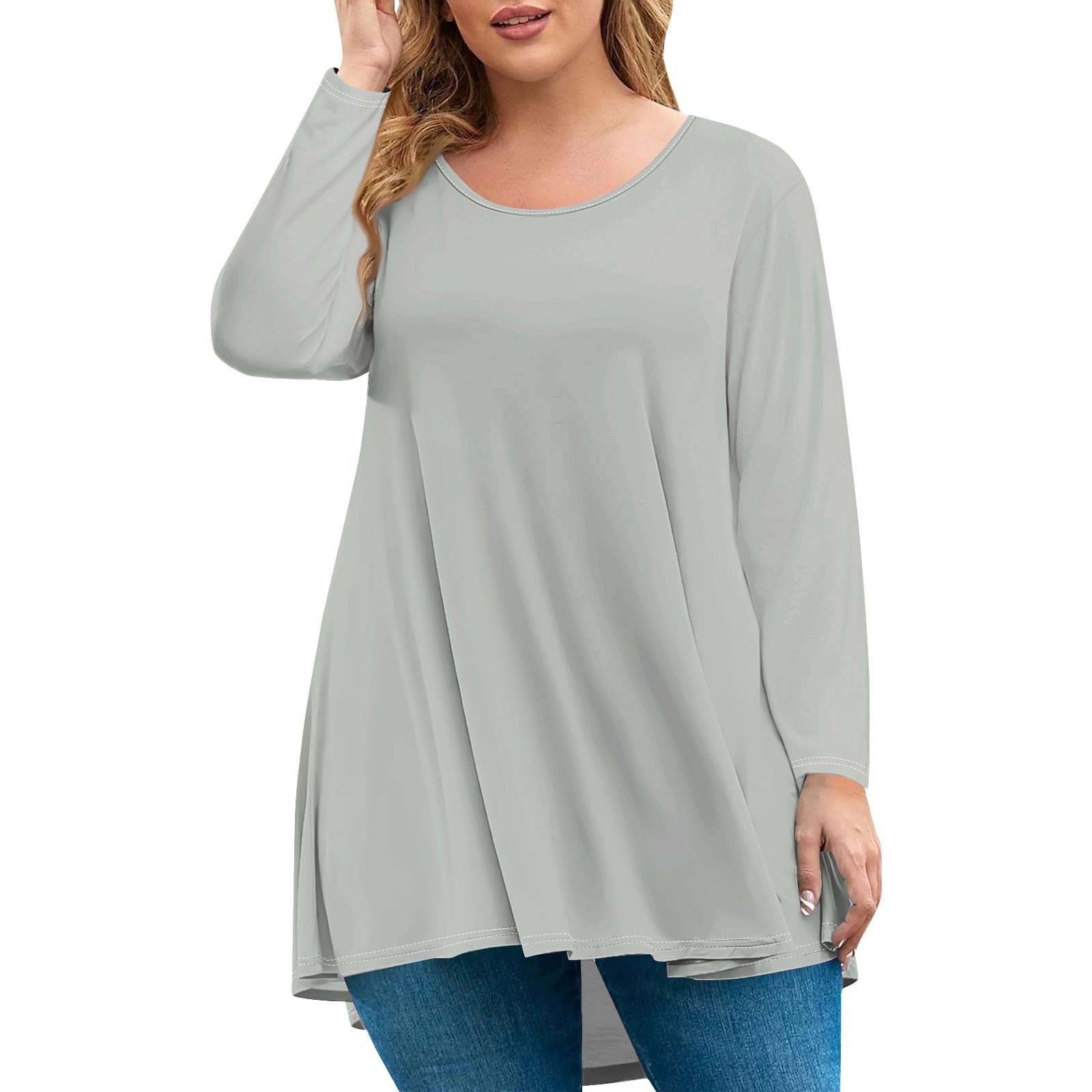 Domzest Light Gray Plus Size Blouse for Women 4x-5x Half Sleeve Crew ...