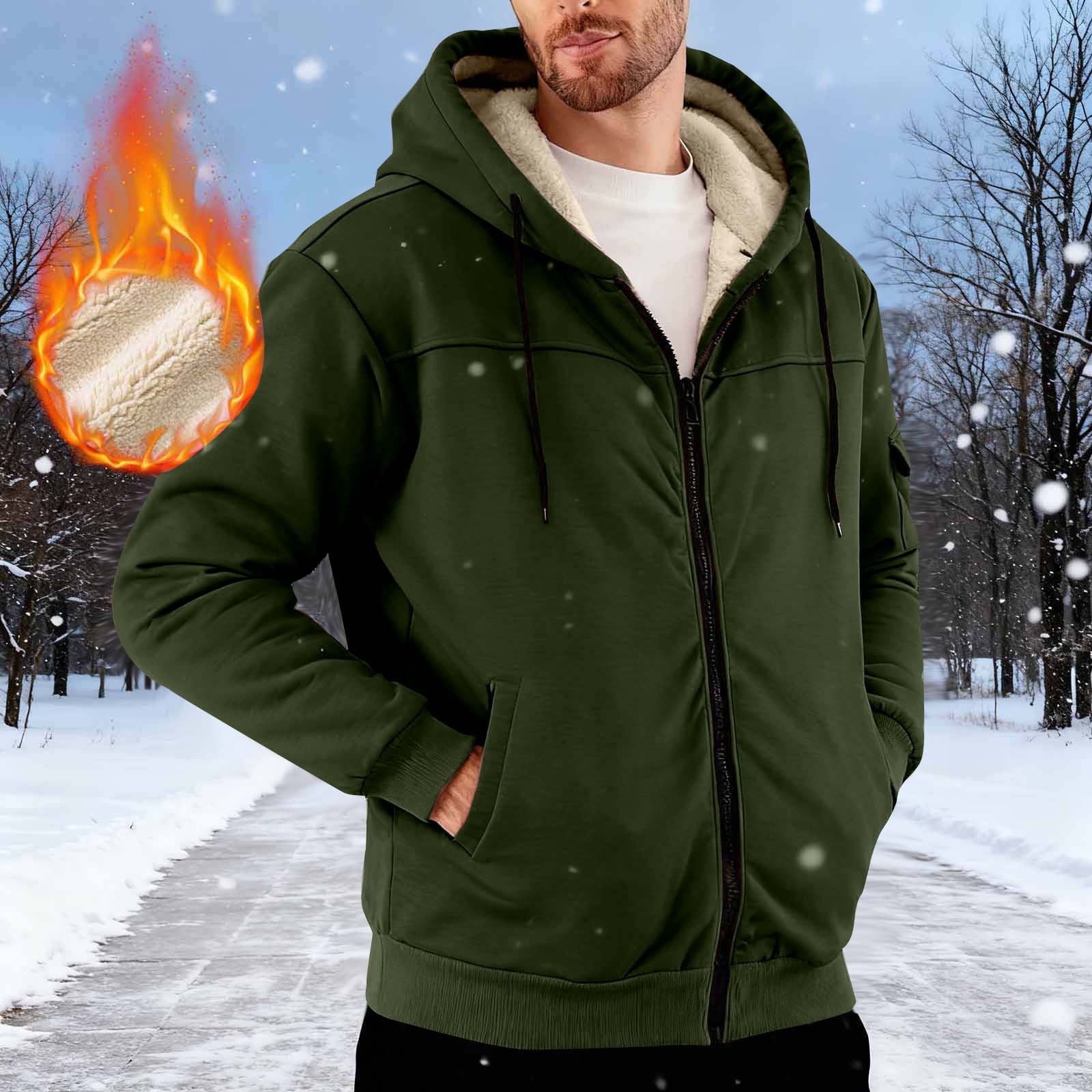 Domzest Men's Hoodies Solid Color Warm Sherpa Lined Hooded Sweatshirt ...