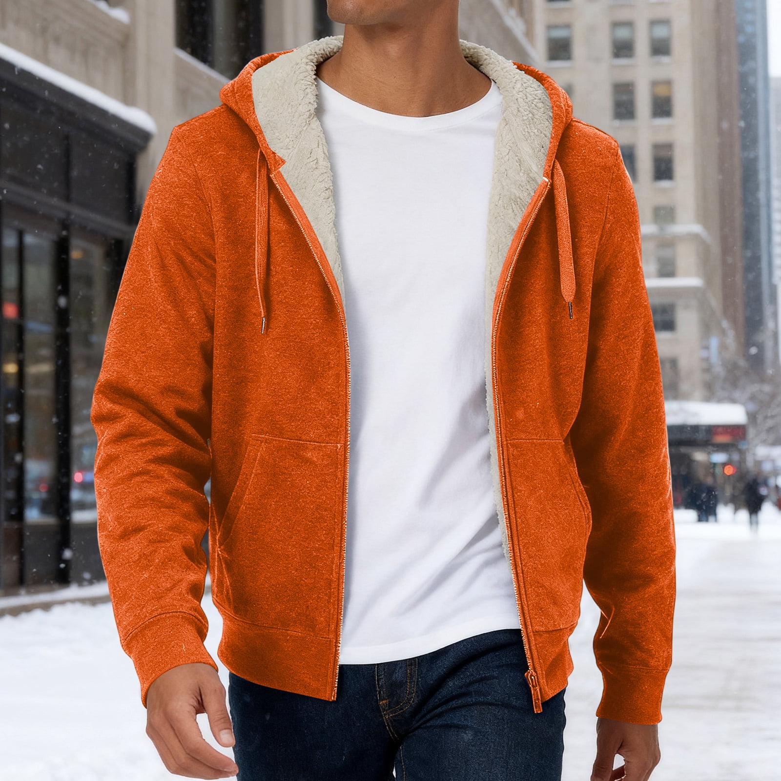 Domzest Mens Hoodies Solid Color Thermal Sherpa Lined Hooded ...