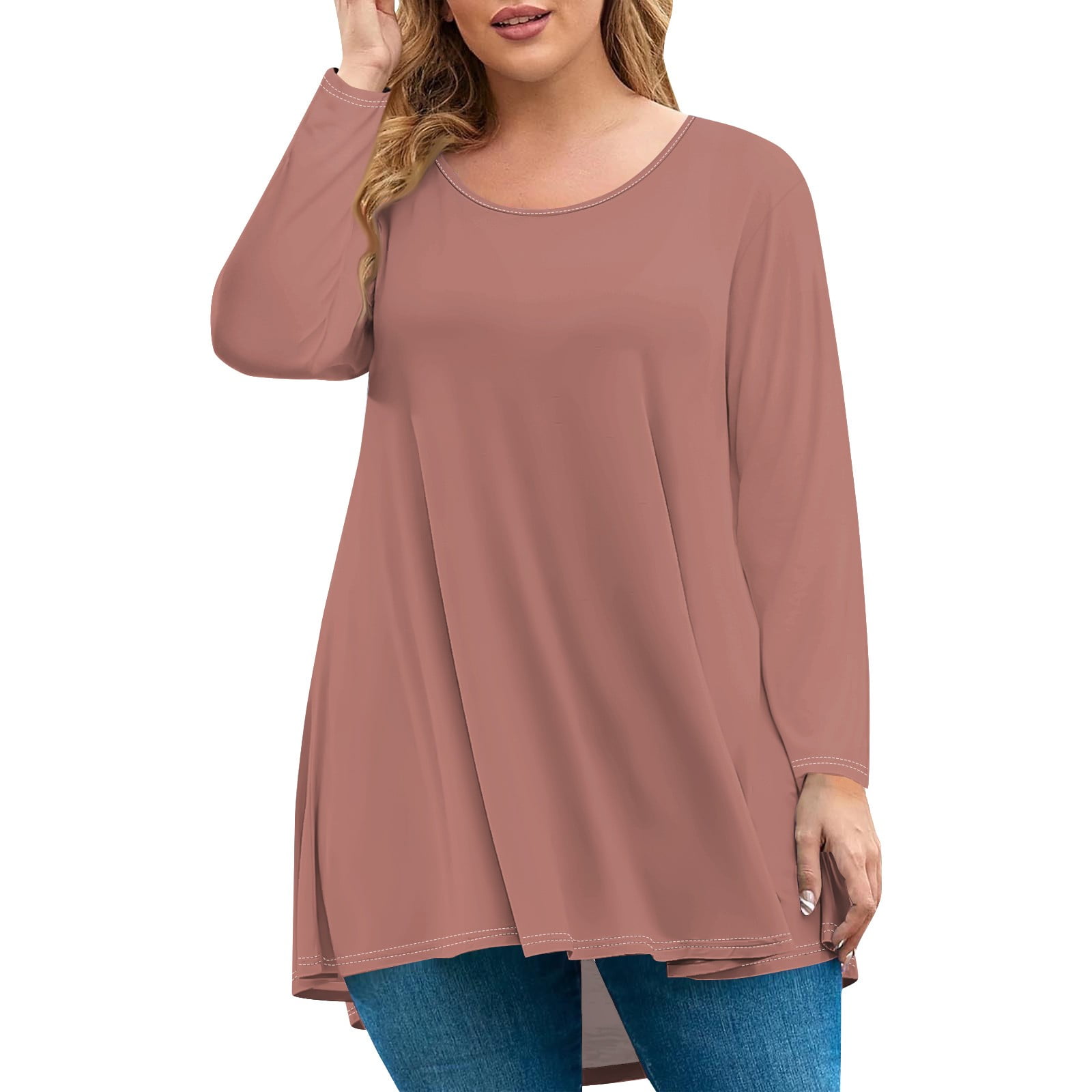 Domzest Pink Plus Size Shirts for Women Clearance Long Sleeve Button ...