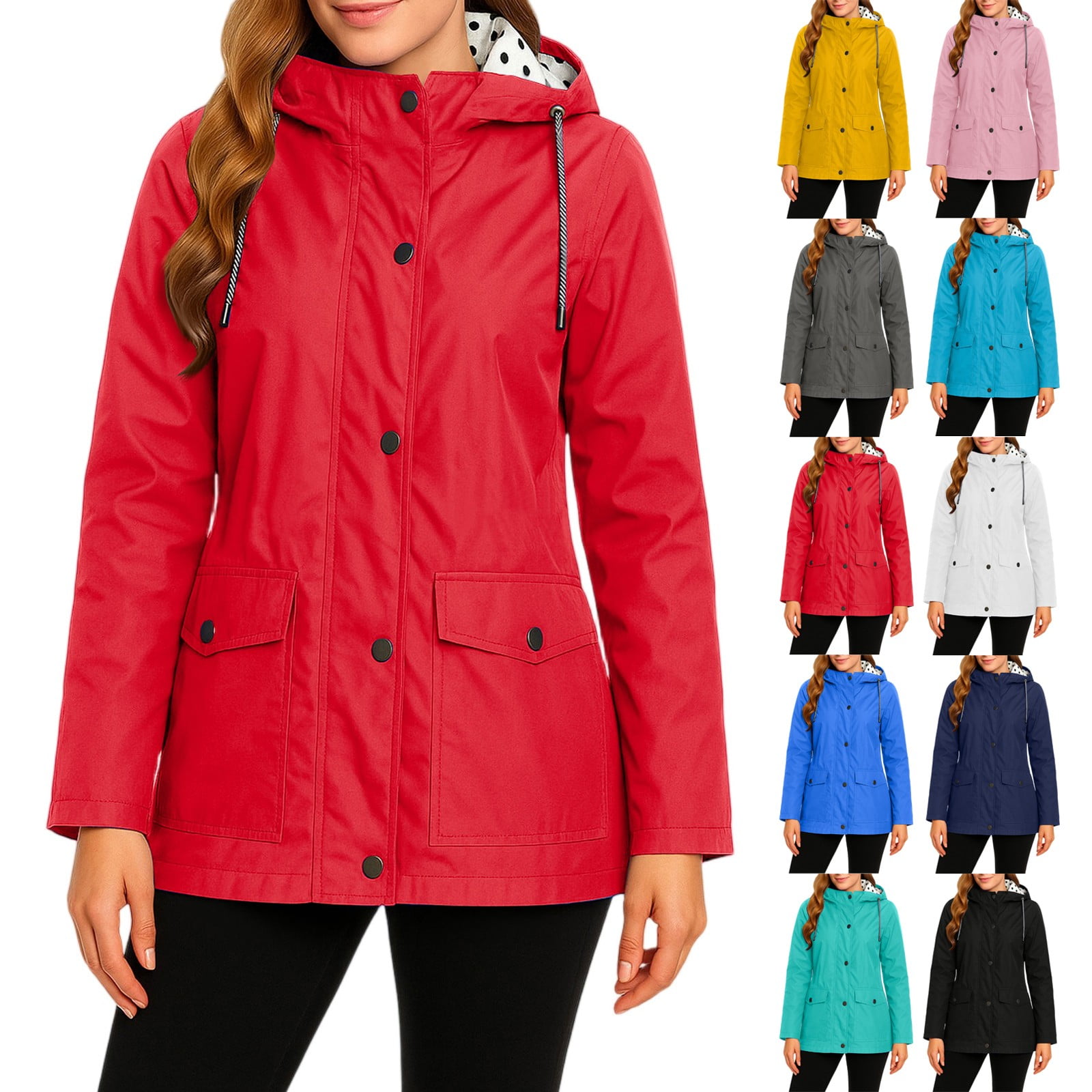 JULMCOMO Rain Jacket Women Longsleeve Fall Raincoats Cute Zipper Hoodie ...
