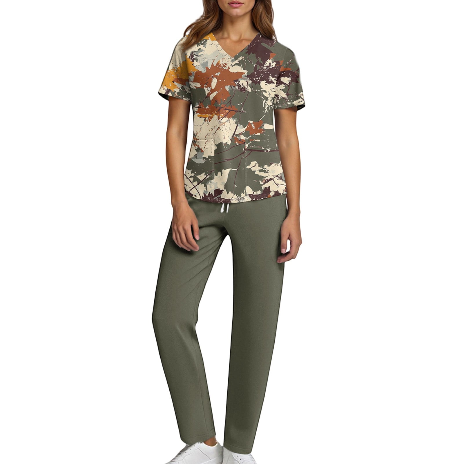 Domzest Scrub Sets for Woman Plus Size Jogger Scrubs Stretchy V Neck ...
