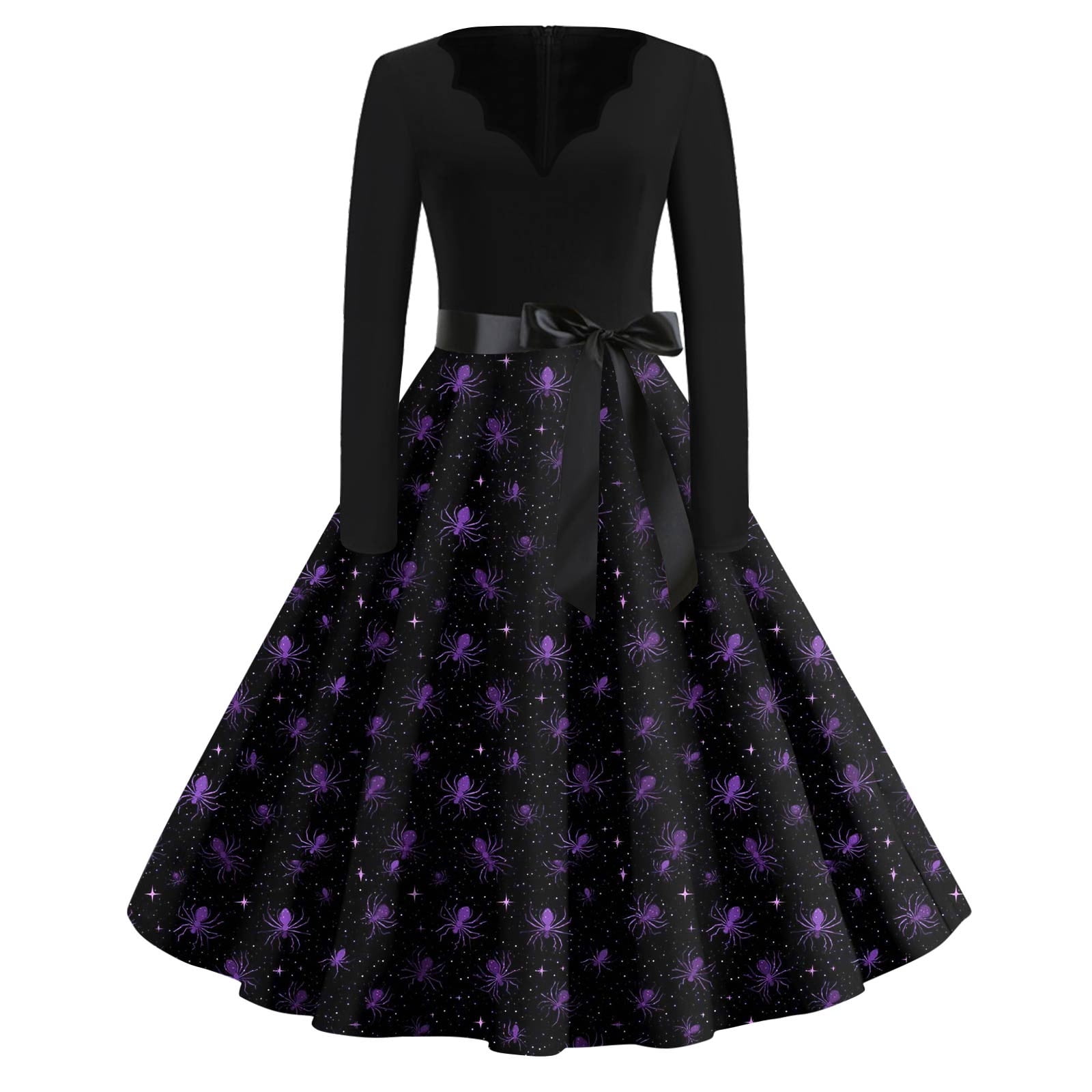 Domzest Women's Halloween Dress Fall Vintage Bat Printed Long Sleeve ...