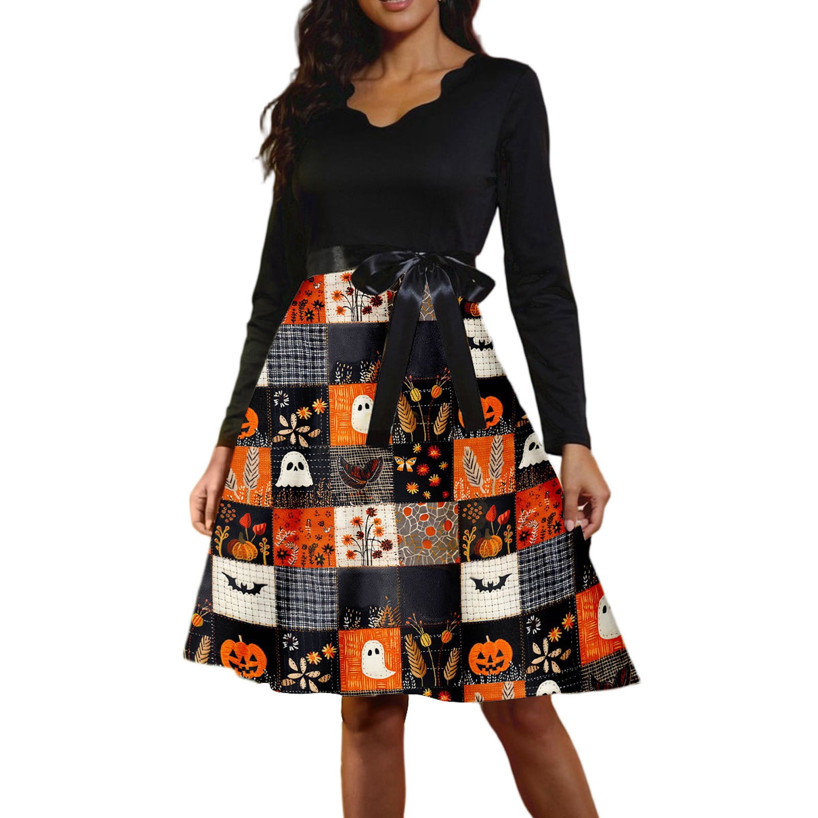 Domzest Women's Halloween Dress Fall Vintage Bat Printed Long Sleeve ...