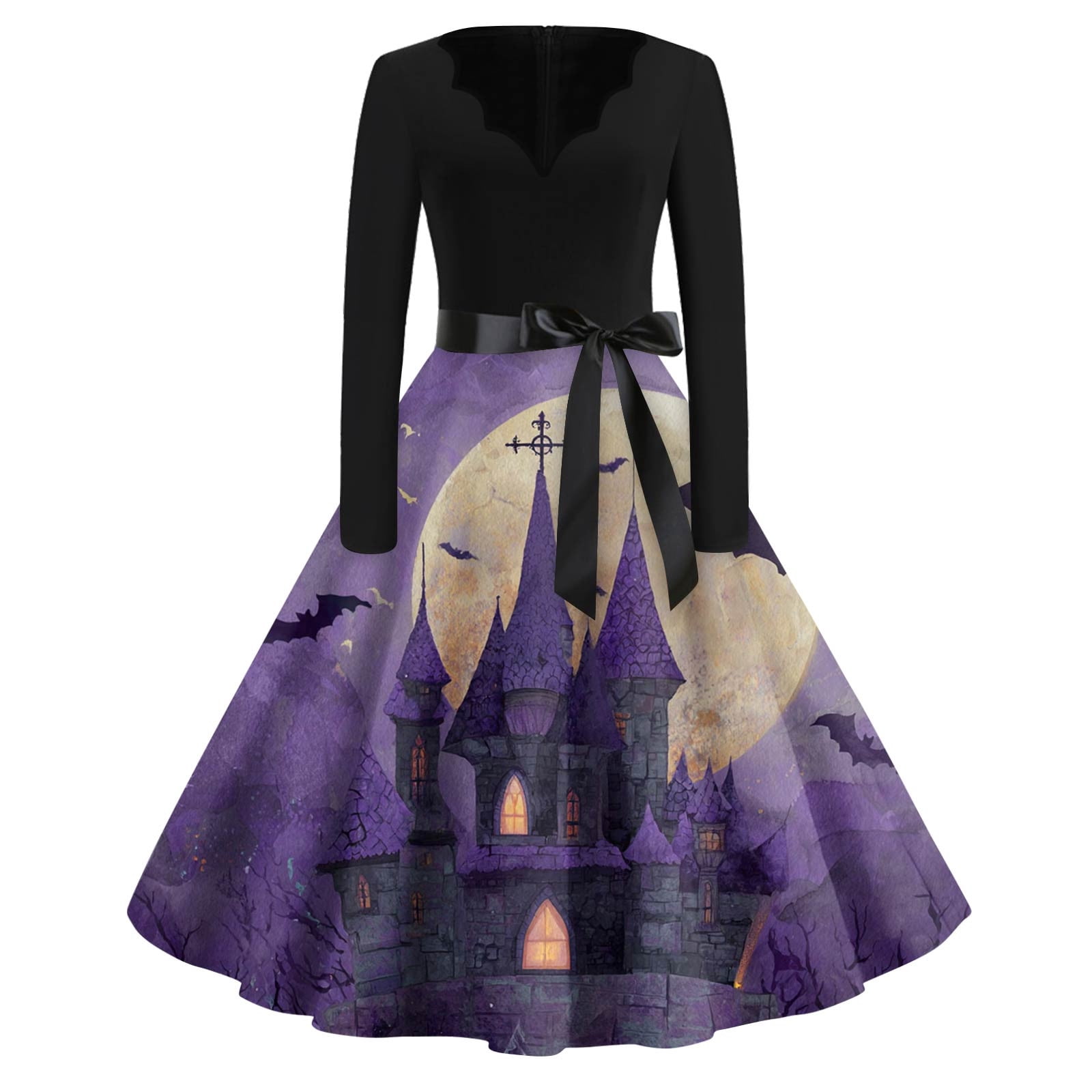 Domzest Women's Halloween Dress Fall Vintage Bloody Printed Long Sleeve ...