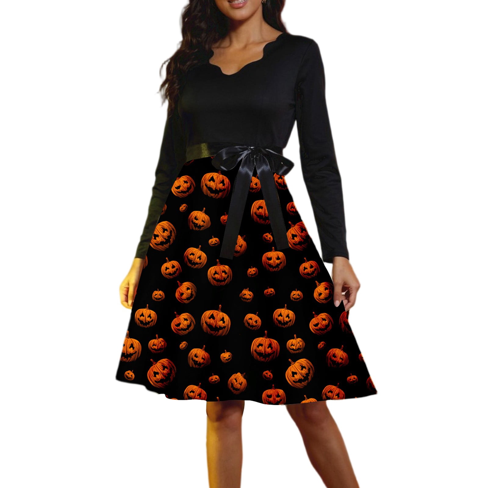 Domzest Women's Halloween Dress Fall Vintage Bloody Printed Long ...