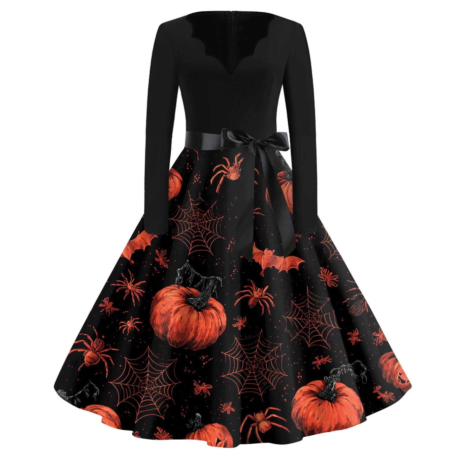 Domzest Women's Halloween Dress Fall Vintage Ghost Printed Long Sleeves ...