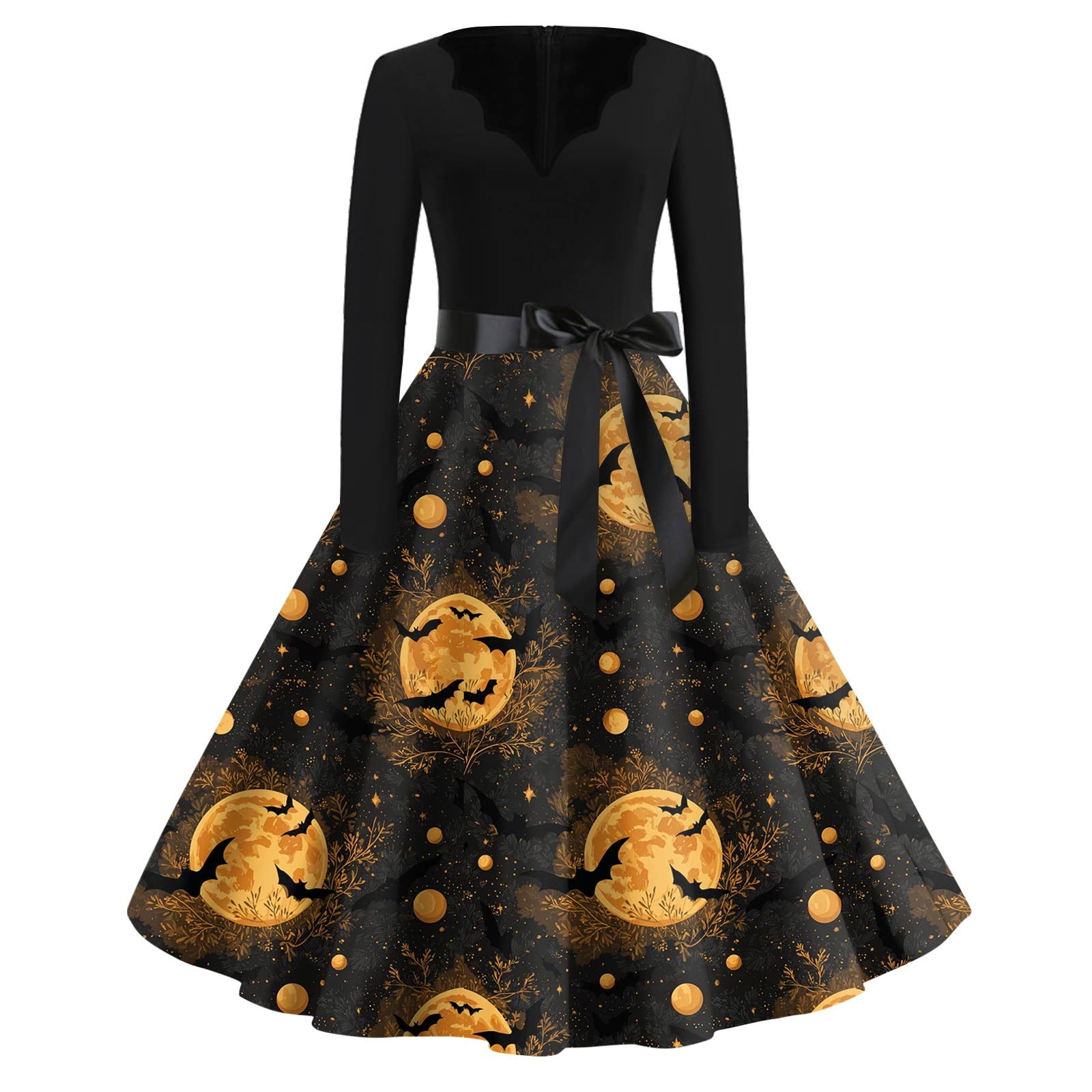 Domzest Women's Halloween Dress Fall Vintage Pumpkin Ghost Bat Print ...