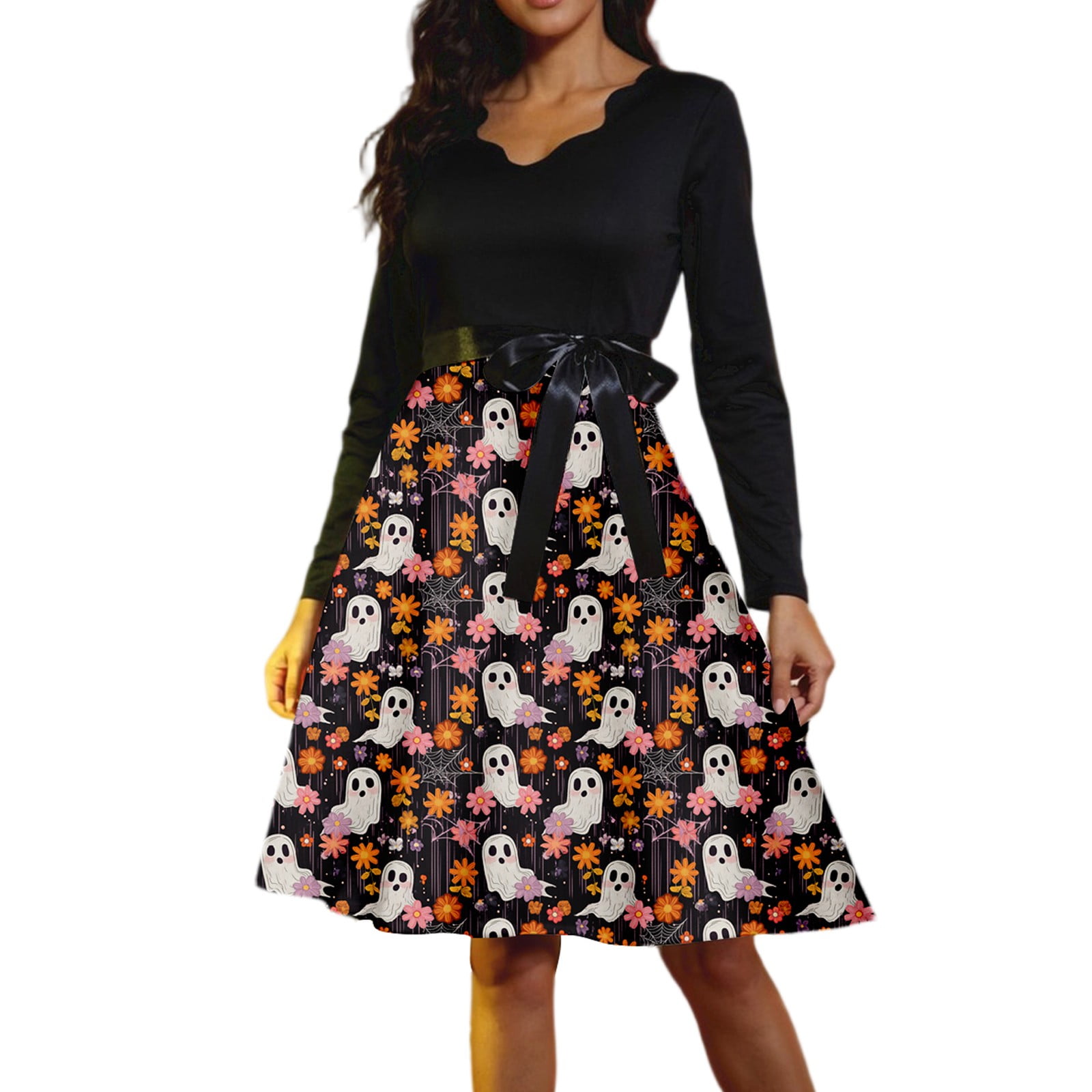 Domzest Women's Halloween Dress Fall Vintage Witch Printed Long Sleeves ...