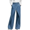 Domzest Women's Vintage Washed Jeans High Waist Wrap Front Split Wide ...