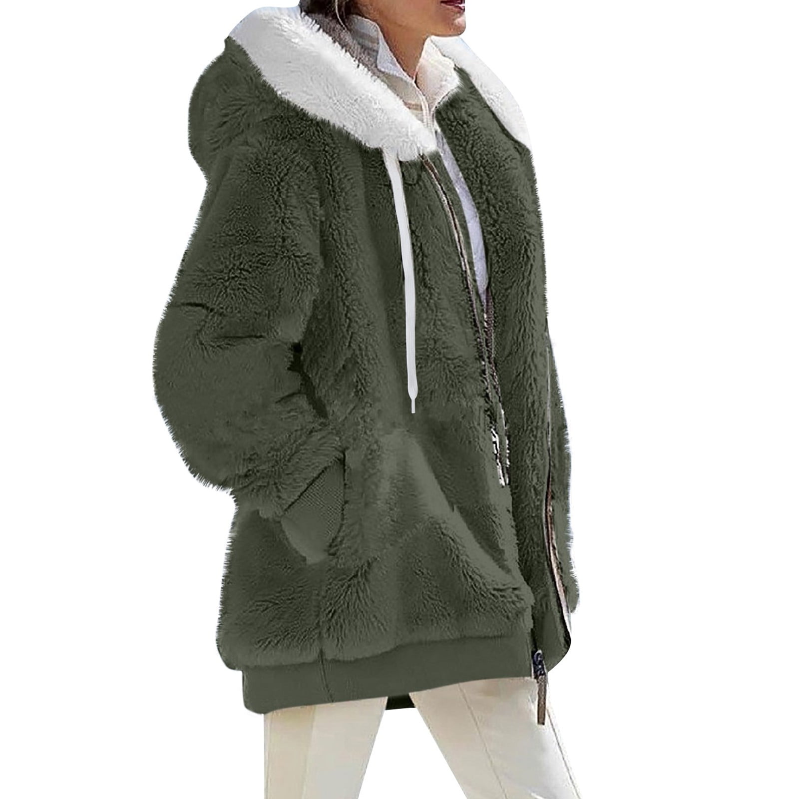 Domzest Womens Coats Soft Comfy Fleece Lined Zip Up Casual Hooded Fall ...
