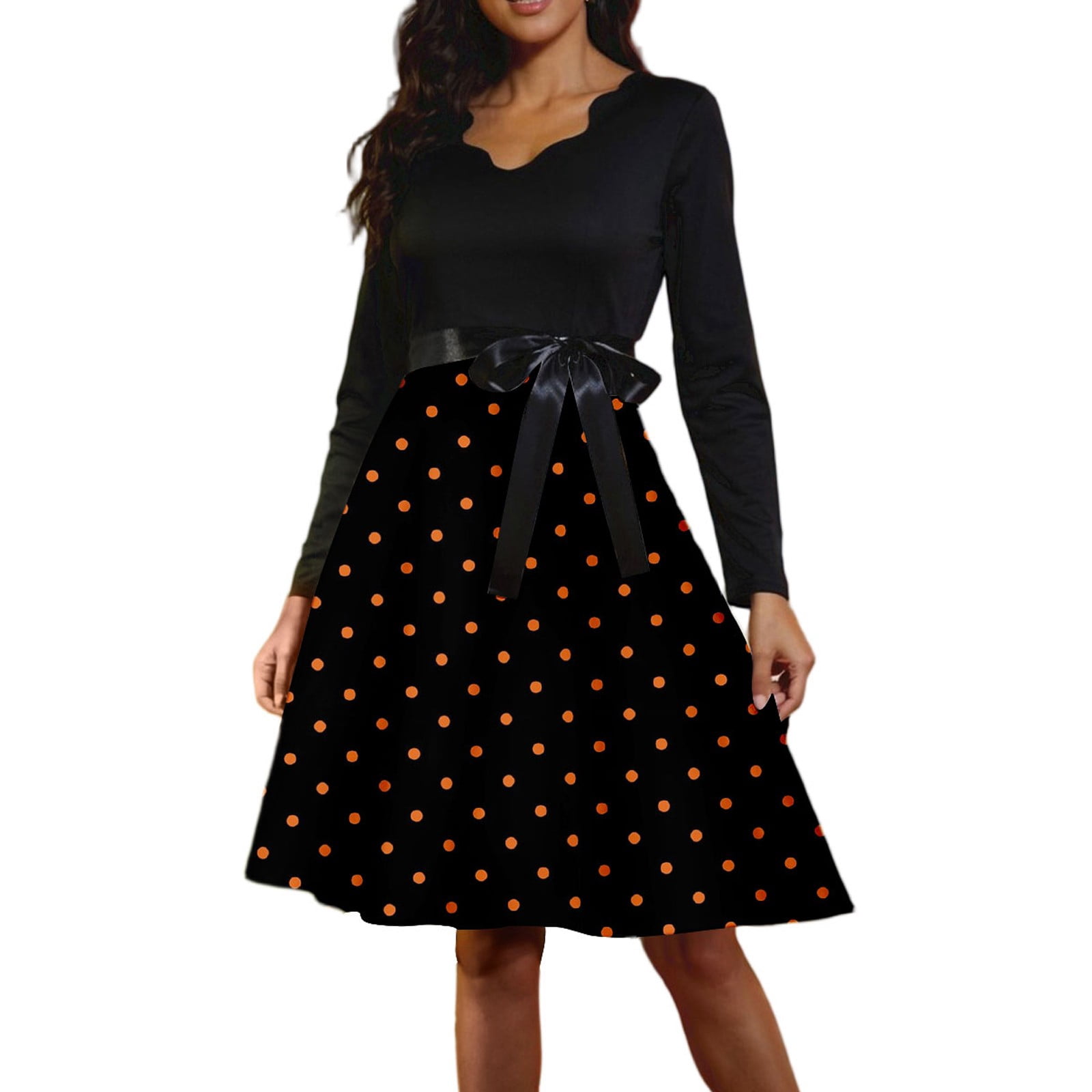 Domzest Womens Halloween Dress Fall Vintage Bloody Printed Long Sleeve ...