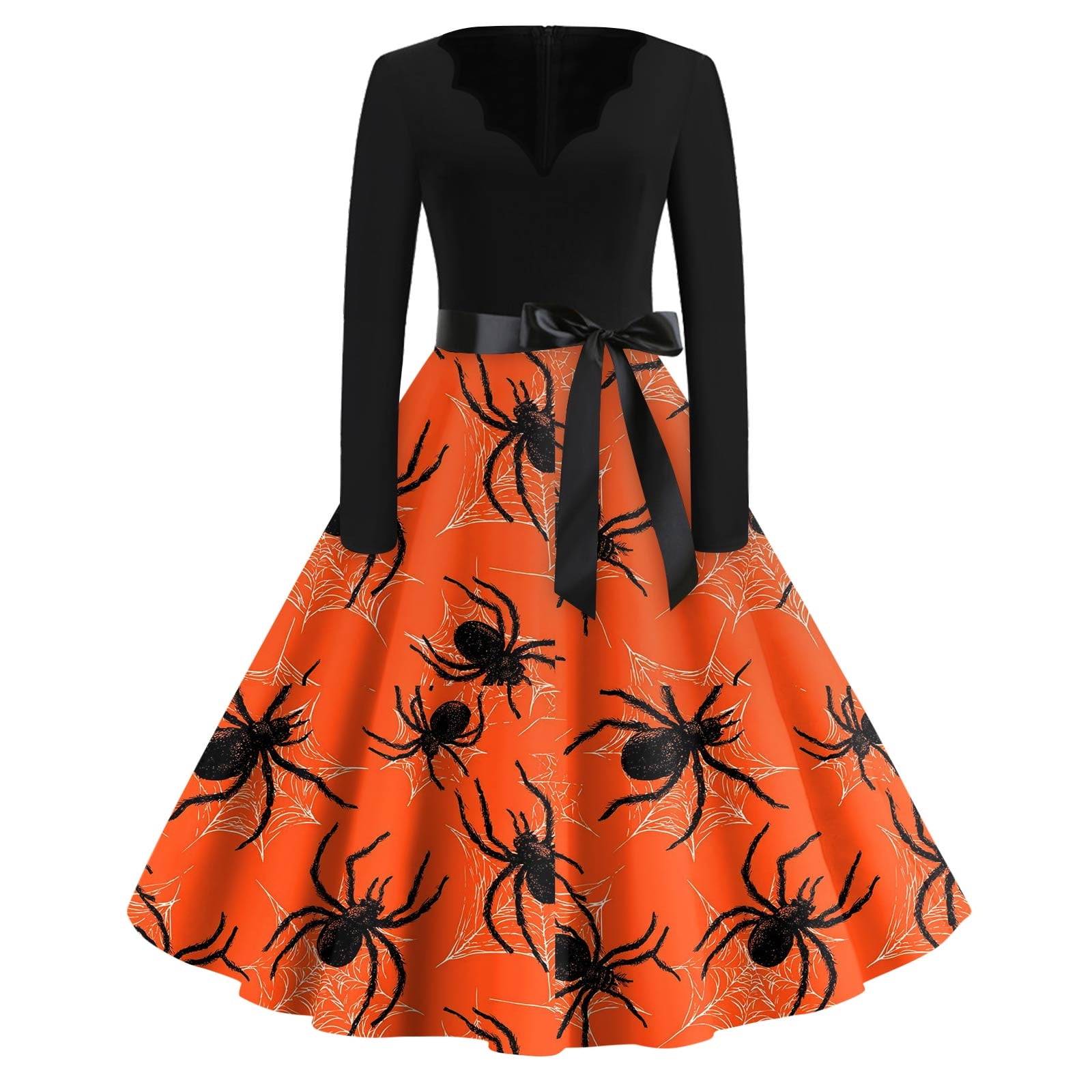 Domzest Womens Halloween Dress Fall Vintage Bloody Printed Long Sleeves ...
