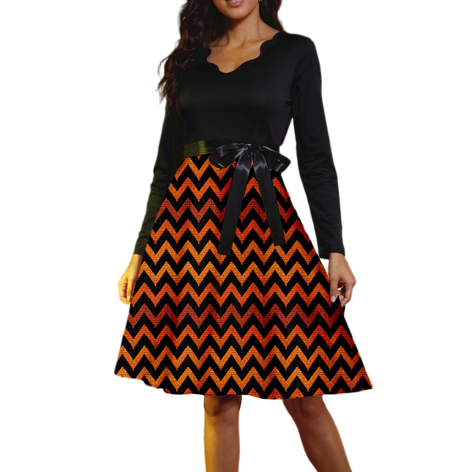 Domzest Womens Halloween Dress Fall Vintage Bloody Printed Long Sleeves ...