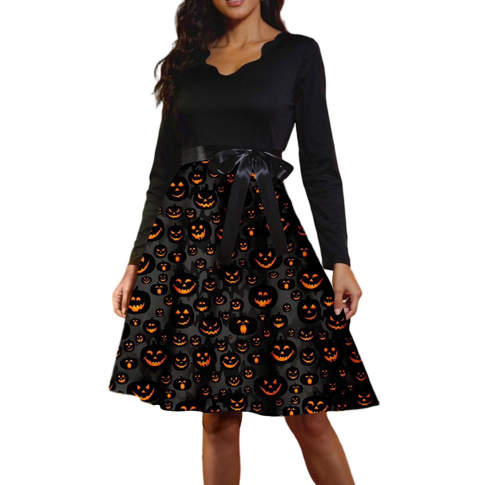 Domzest Womens Halloween Dress Fall Vintage Bloody Printed Long Sleeves ...