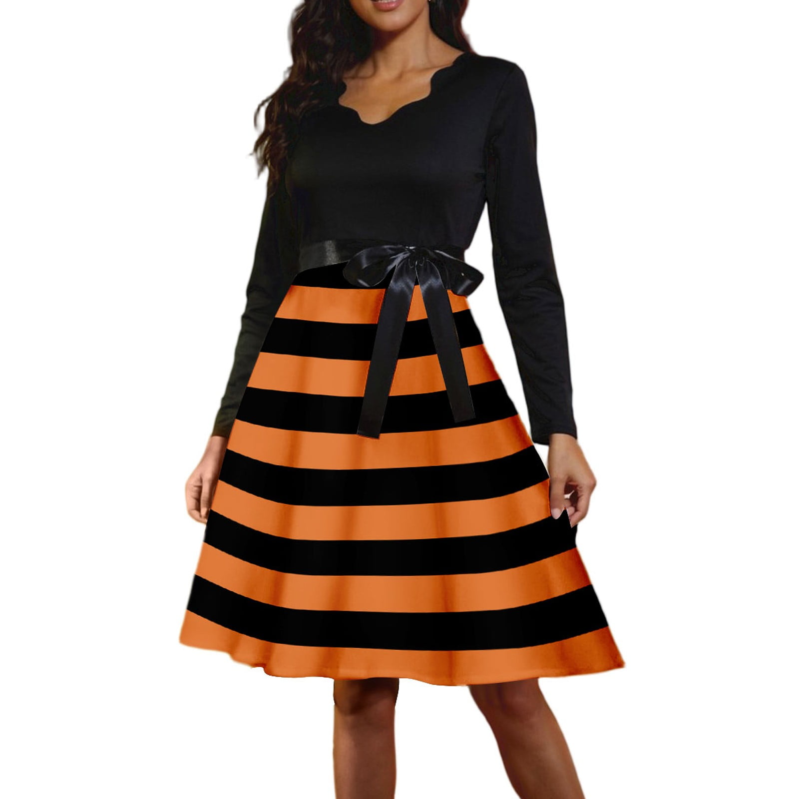 Domzest Womens Halloween Dress Fall Vintage Ghost Printed Long Sleeves ...