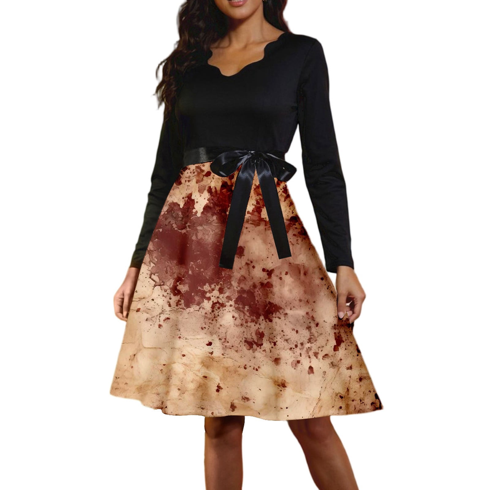 Domzest Womens Halloween Dress Fall Vintage Halloween Print Long ...