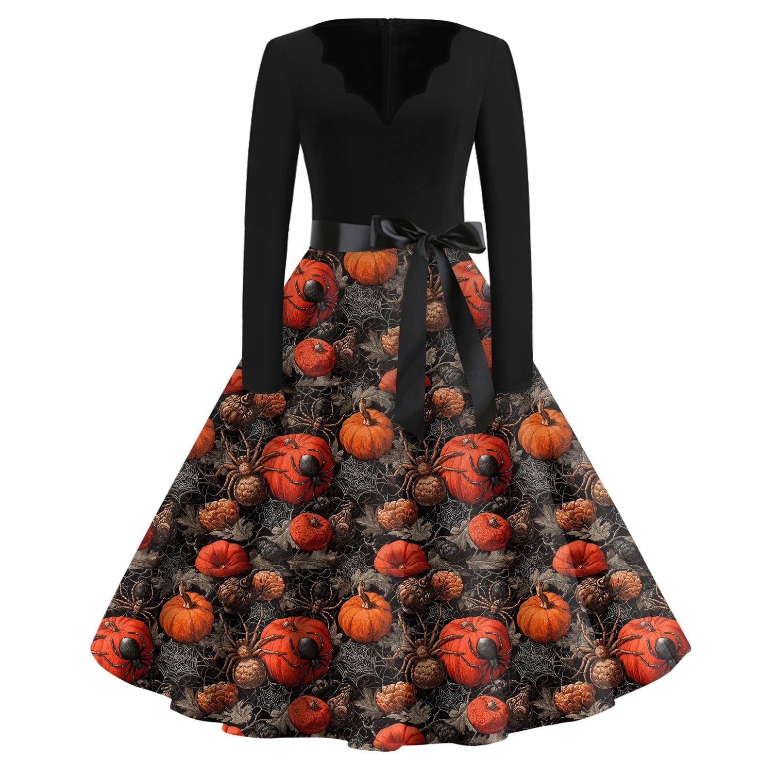 Domzest Womens Halloween Dress Fall Vintage Pumpkin Ghost Bat Print ...