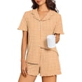Domzest Womens Pajamas Sets Short Sleeve V Neck Cute Plaid Pjs Ruffle ...