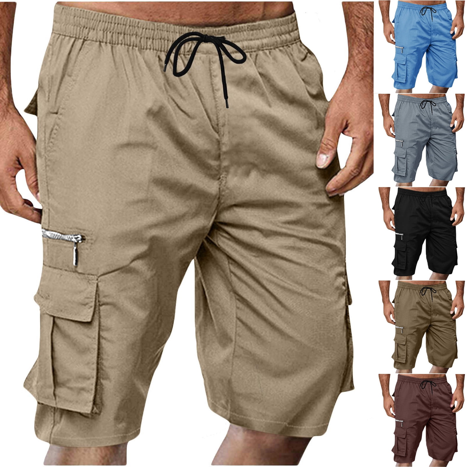 Domzle Cargo Shorts for Men Elastic Waist Drawstring Athletic Hiking ...