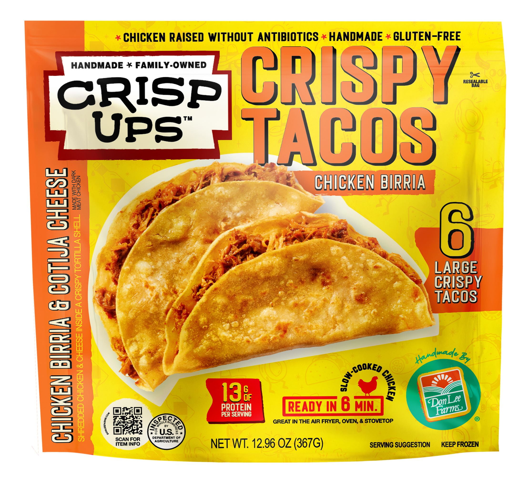 Don Lee Farms CrispUps Chicken Birria Crispy Tacos, 12.96 oz, 6 Full ...